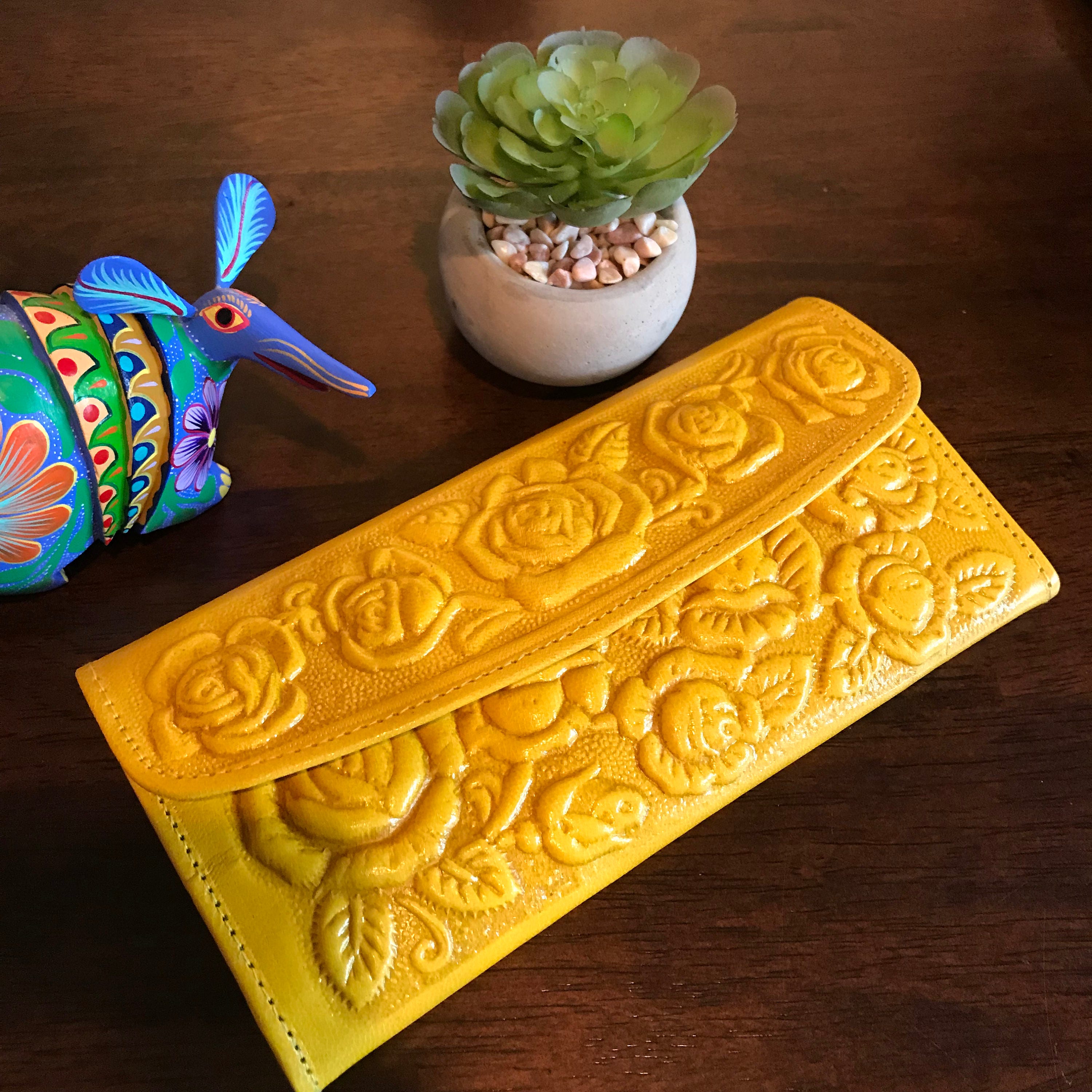 Tooled Leather, yellow leather Wallet, Genuine leather, Bohemian style ...