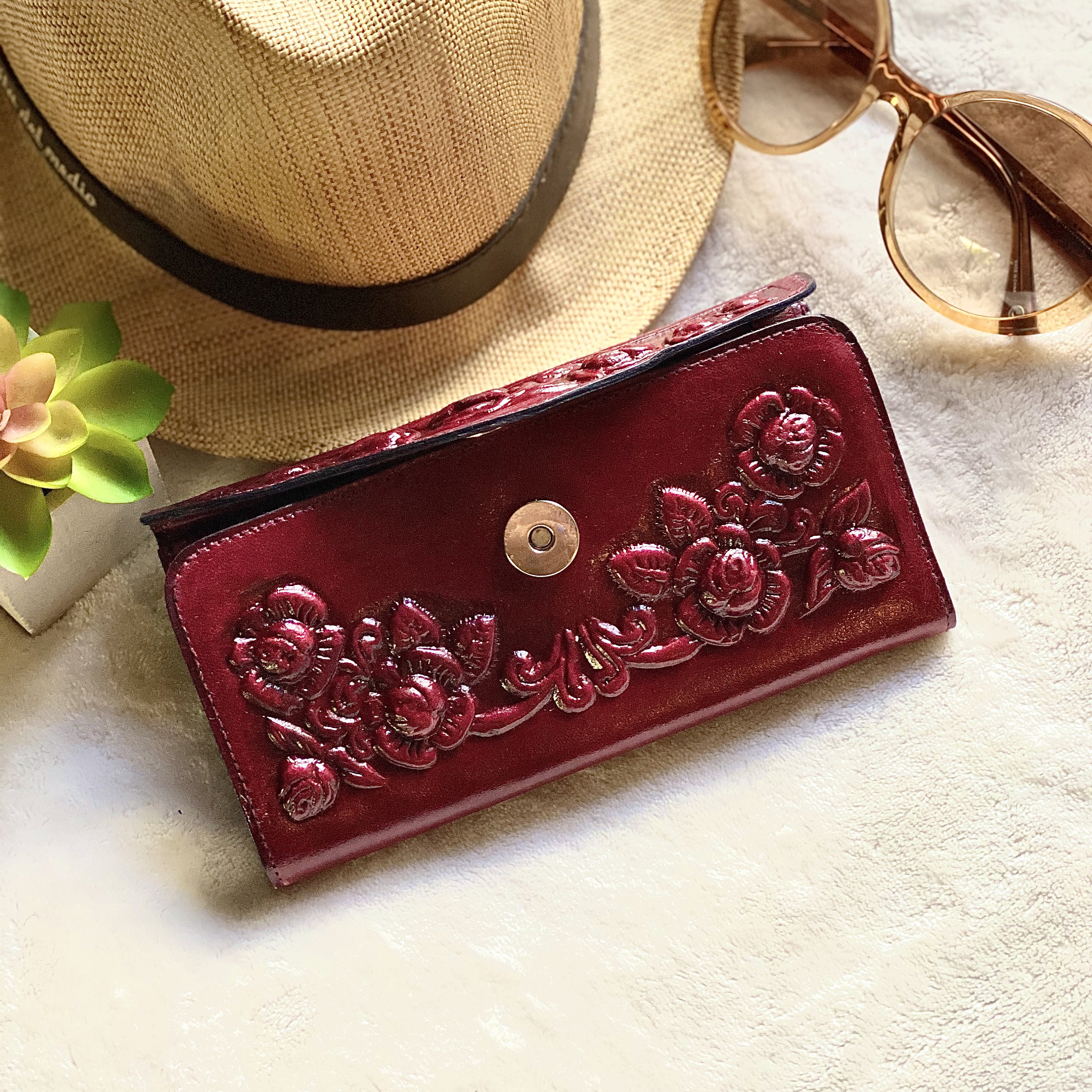 Roses leather woman wallet - wallets for woman - Handmade leather woman ...