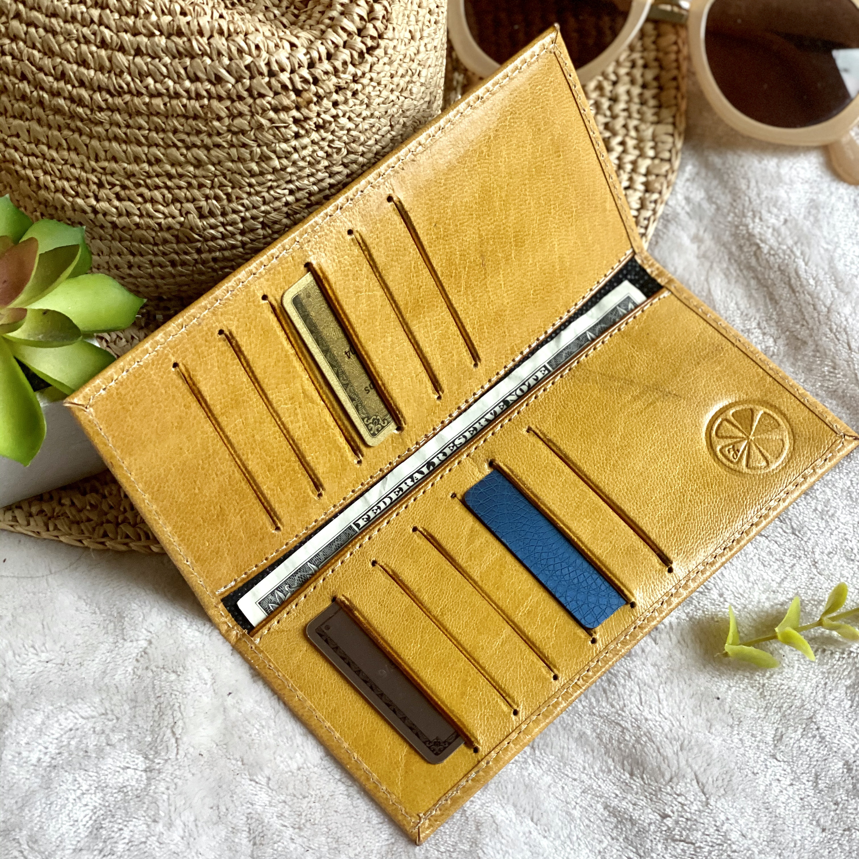 Tooled credit cards wallet- checkbook cover - gift for her - yellow ...