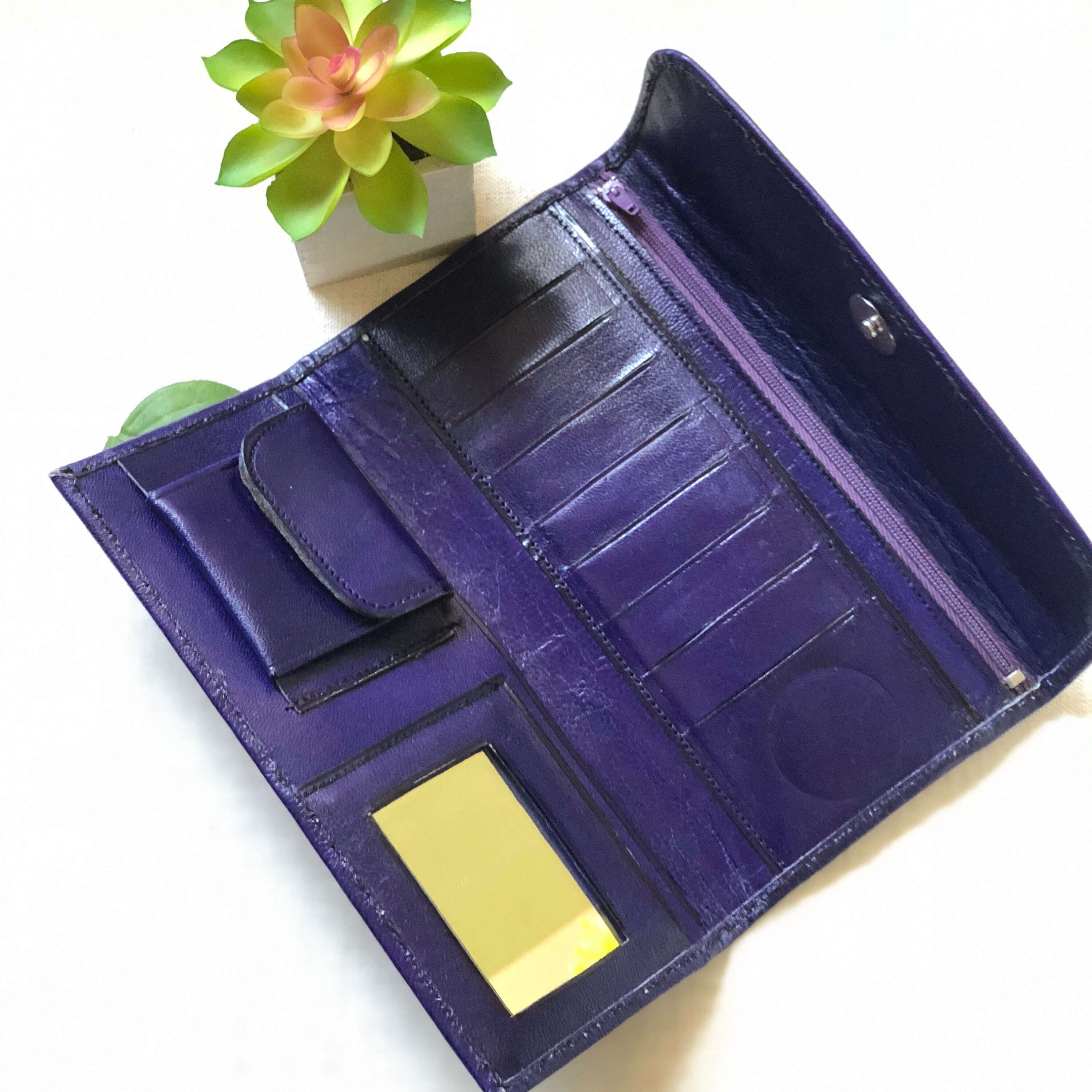 Purple woman wallet - Leather woman wallet - sunflowers lovers gift