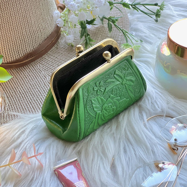Vintage Embossed Leather Rose Coin Purse: Handmade Goat Leather - Etsy