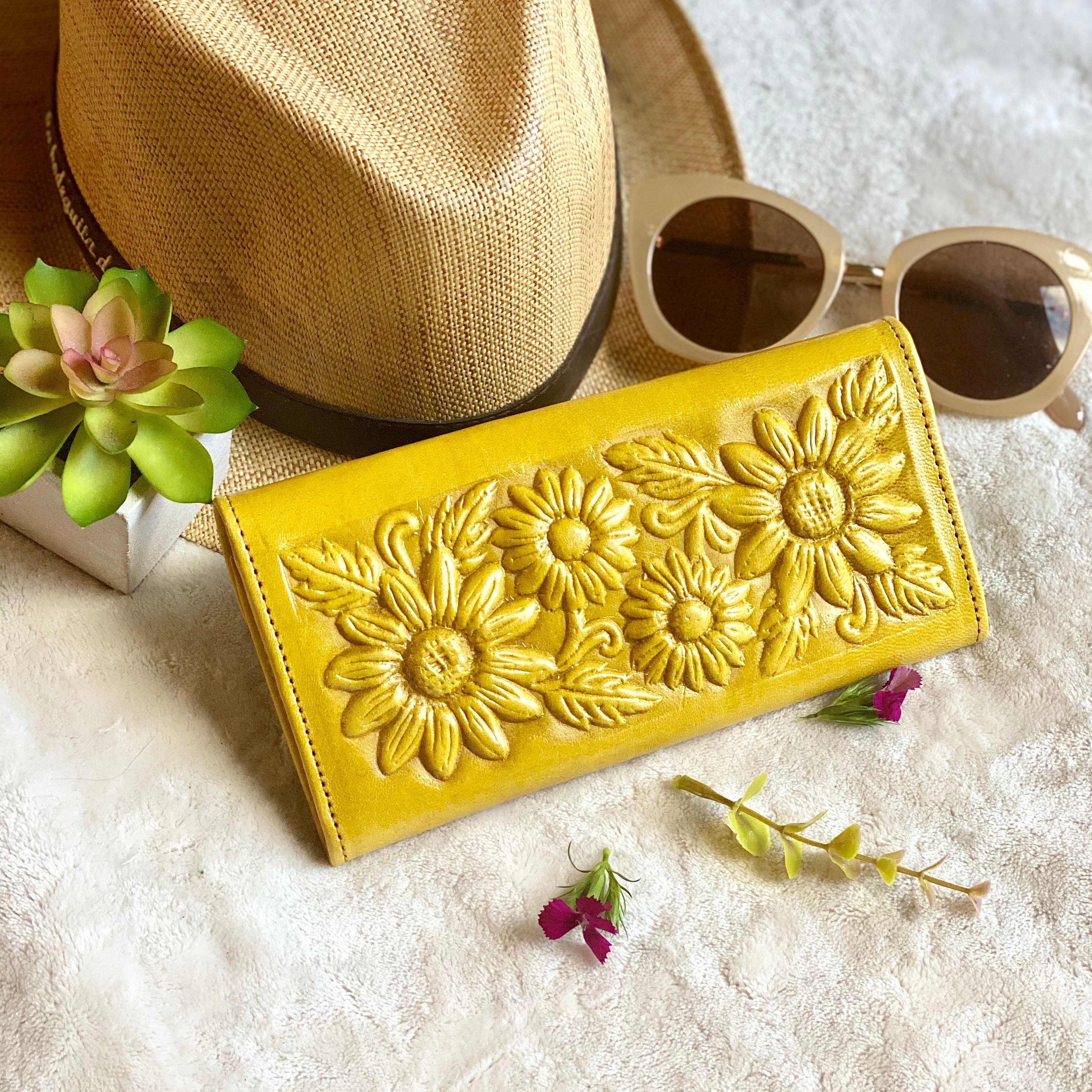 Handmade Leather Sunflowers Wallets for Women- Bohemian Wallet- Tooled ...