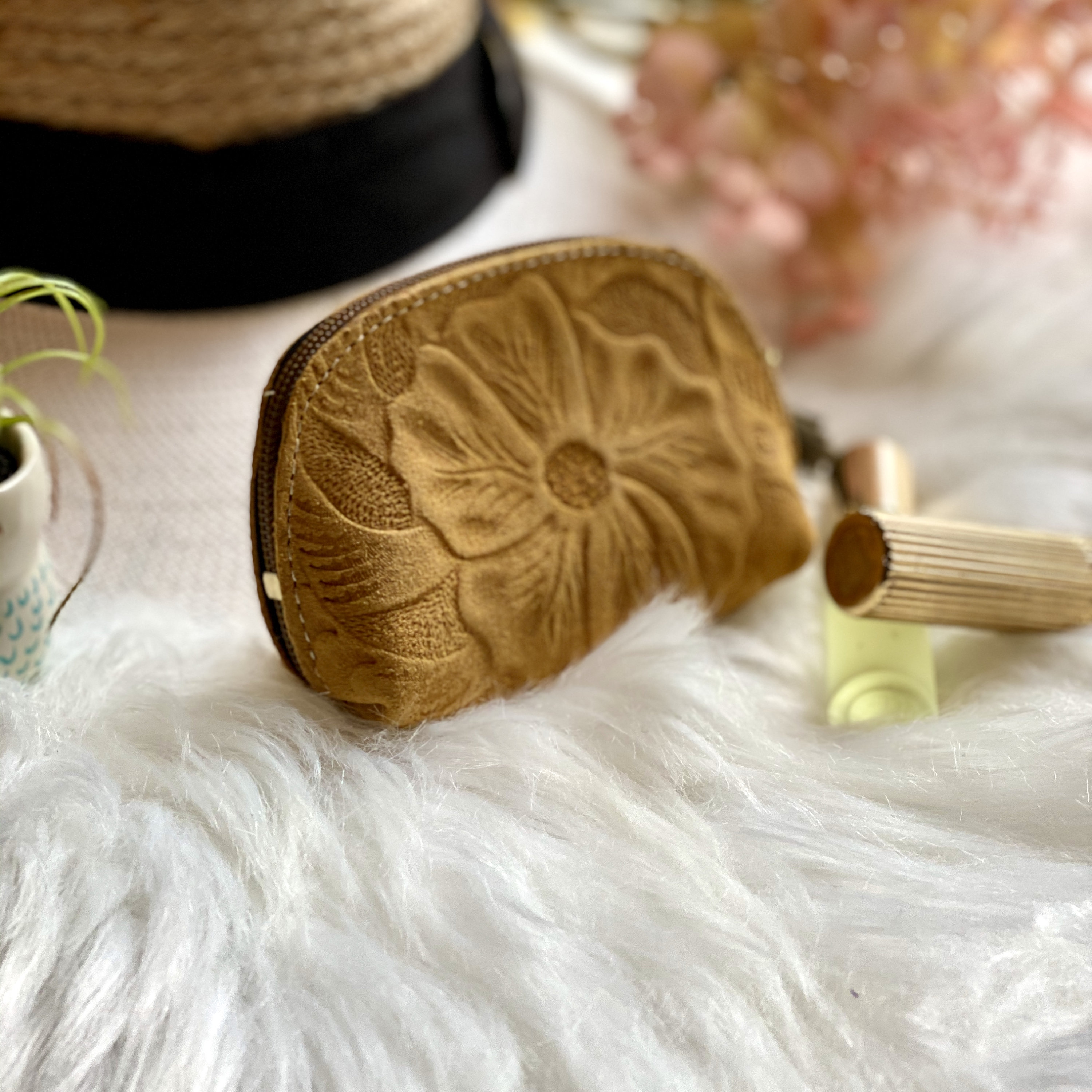 Handmade authentic leather small cosmetic bag - small leather pouch ...