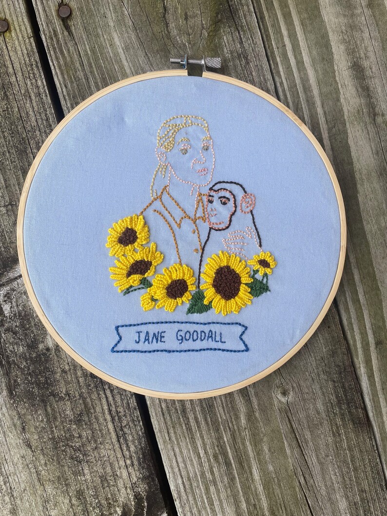 Jane Goodall: Hand Embroidered Portrait in Hoop - Etsy