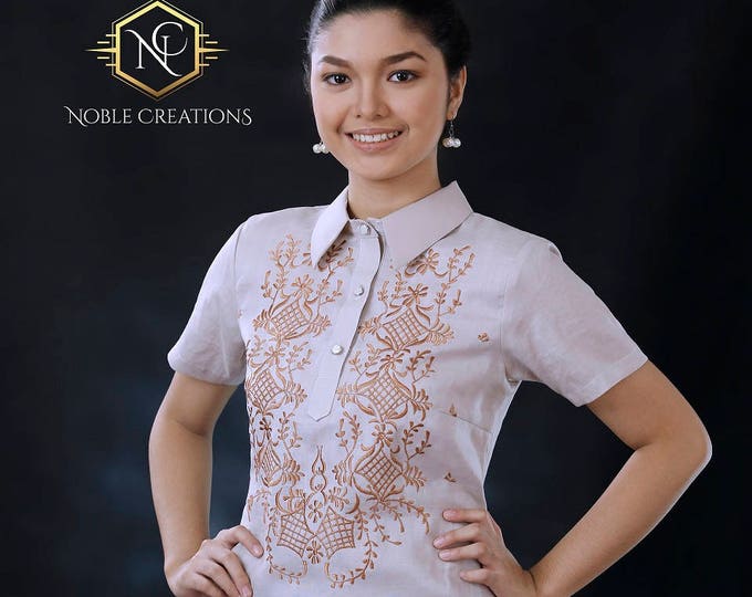 Modern FILIPINIANA Dress Linen BARONG TAGALOG Philippine National ...