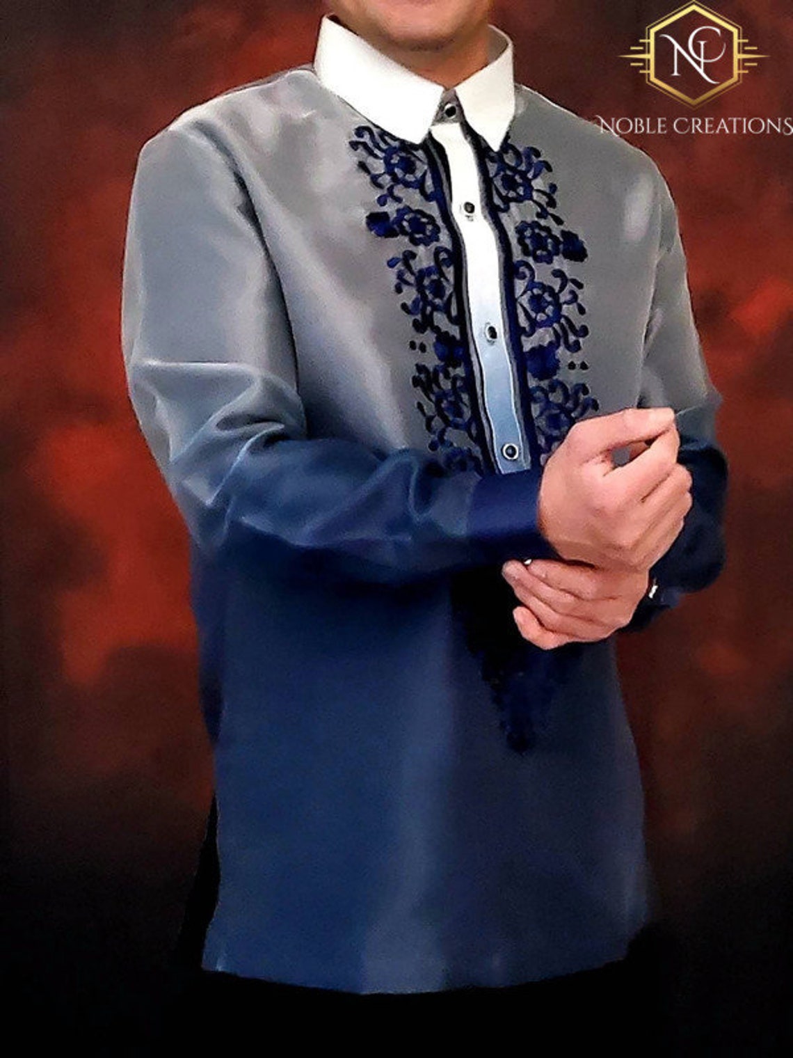 BARONG TAGALOG Navy Blue Embroidered With Inner Lining - Etsy