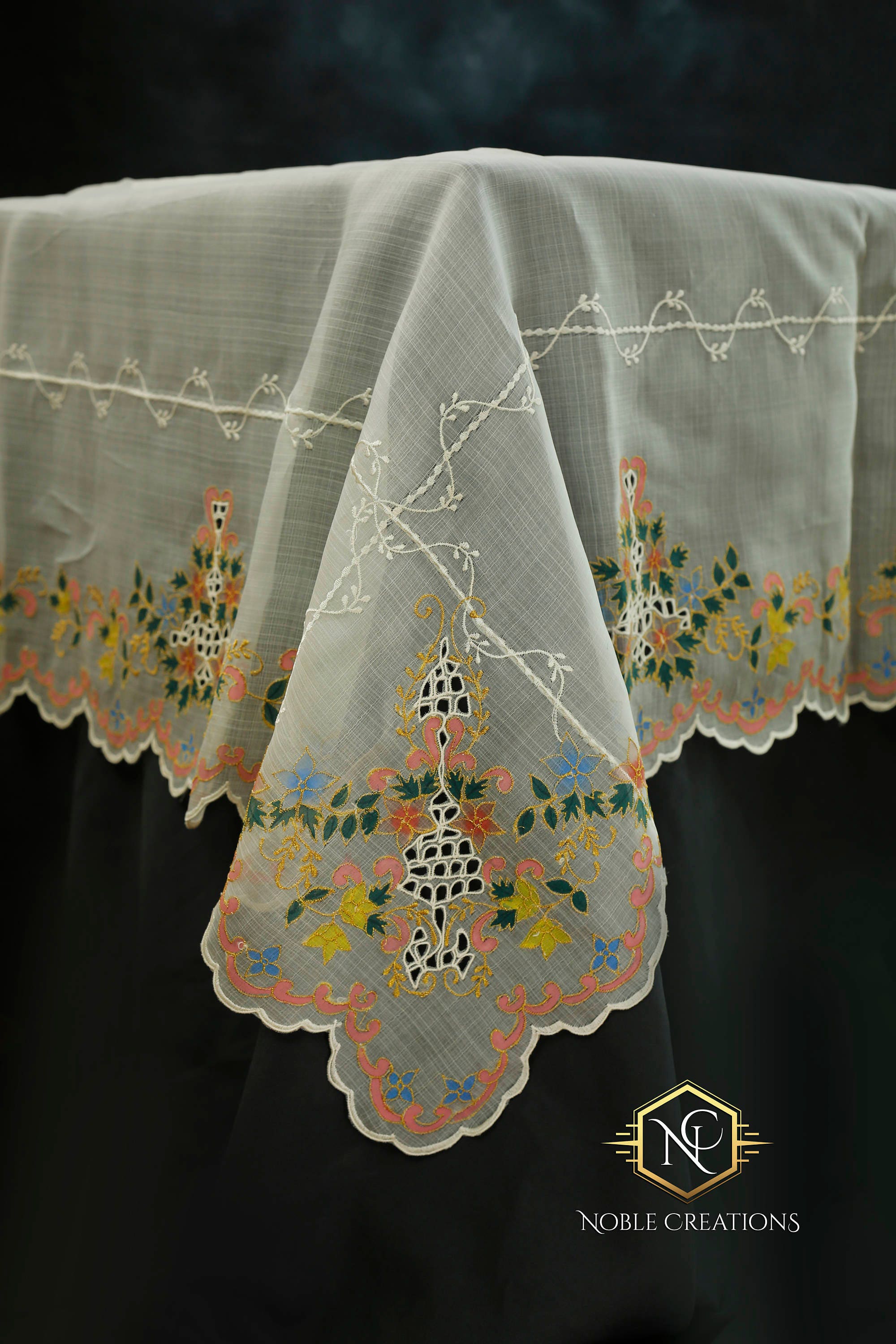 Handpainted and Embroidered Cocoon Silk Table Cloth for a 6-seater ...