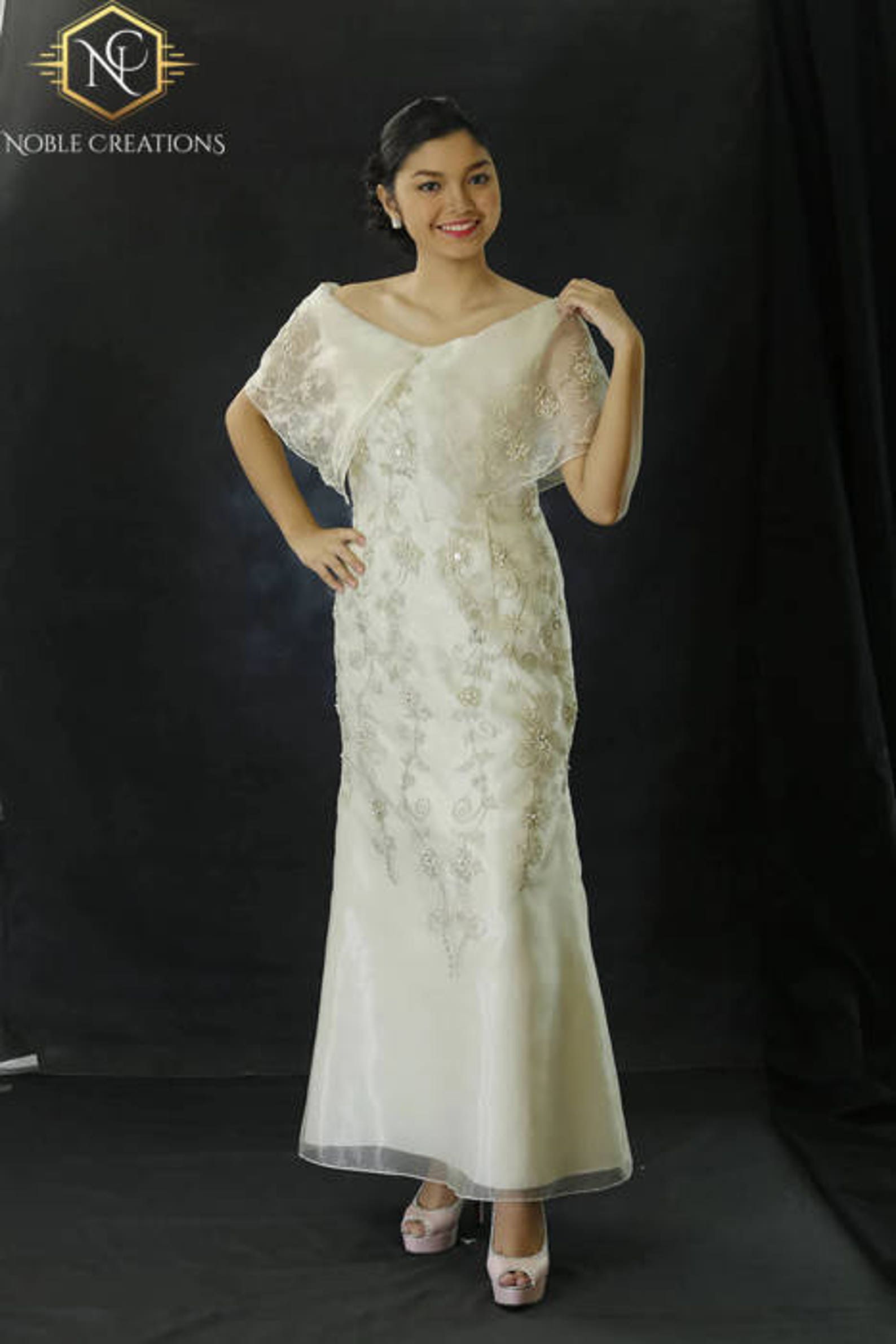 FILIPINIANA DRESS Embroidered Off-shoulder Gown Philippine National ...