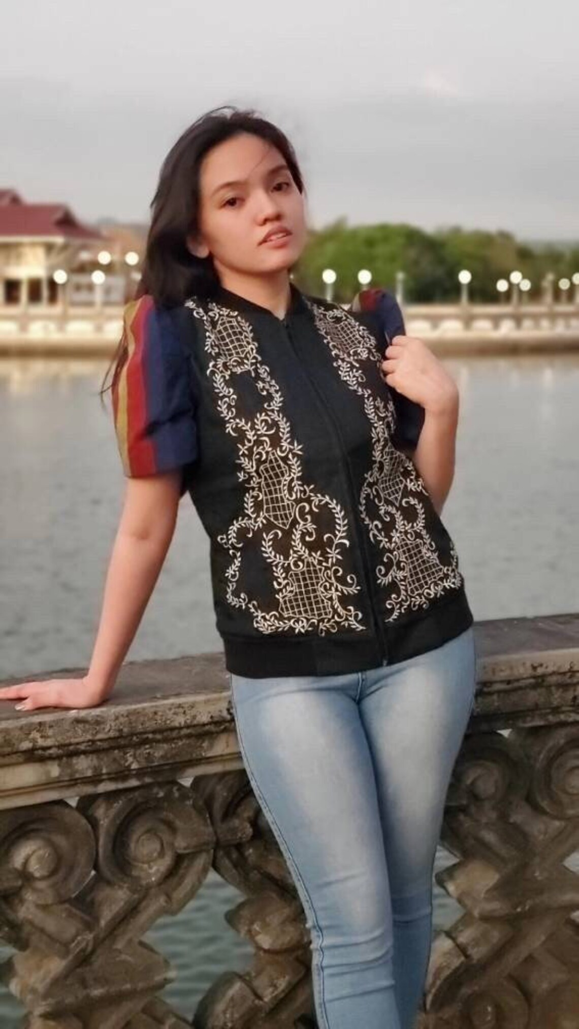 FILIPINIANA ITNEG FABRIC Mestiza Sleeve Denim Bomber Jacket - Etsy