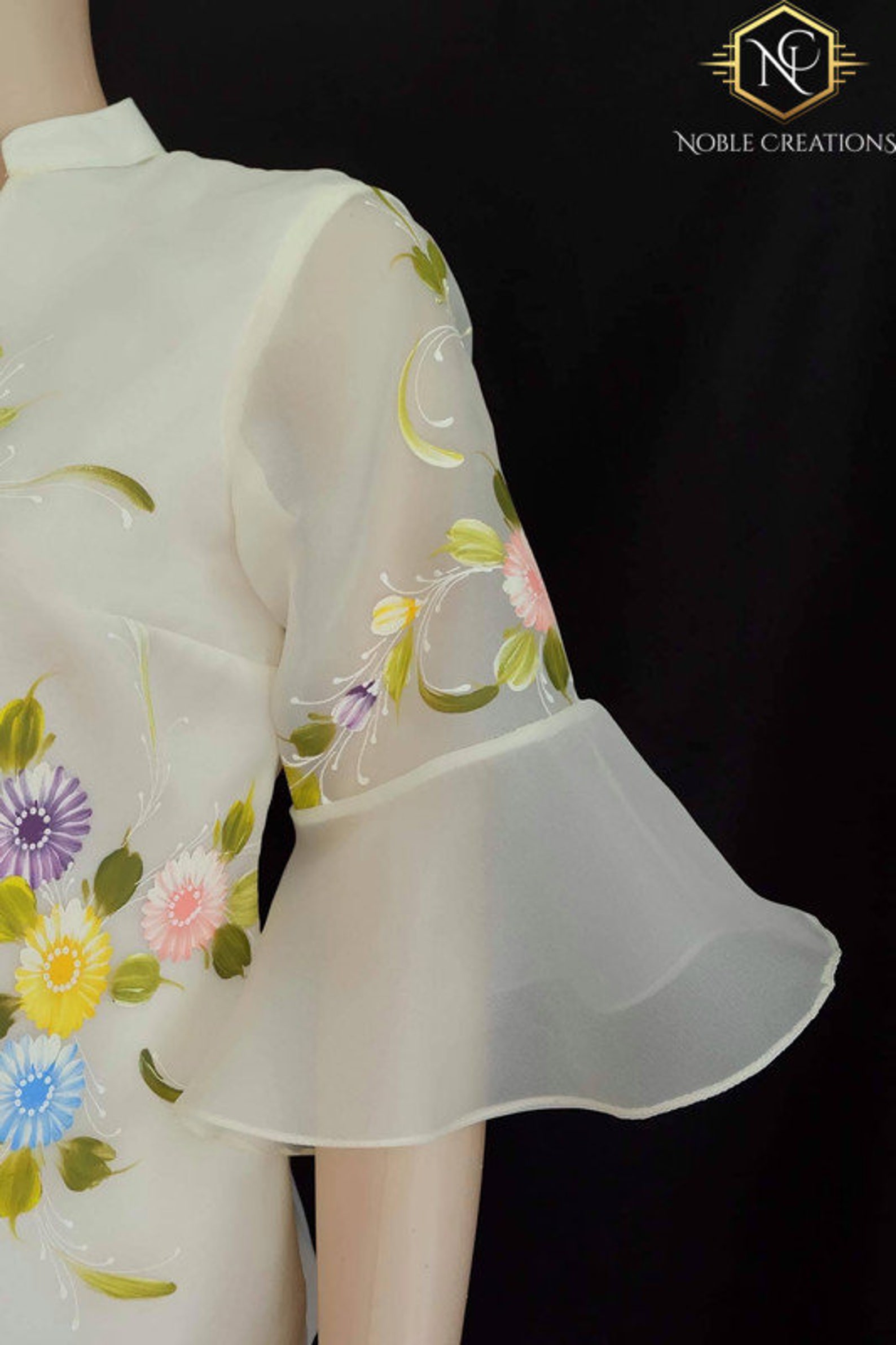 Modern FILIPINIANA HANDPAINTED BLOUSE in Flair Sleeves - Barong Tagalog ...