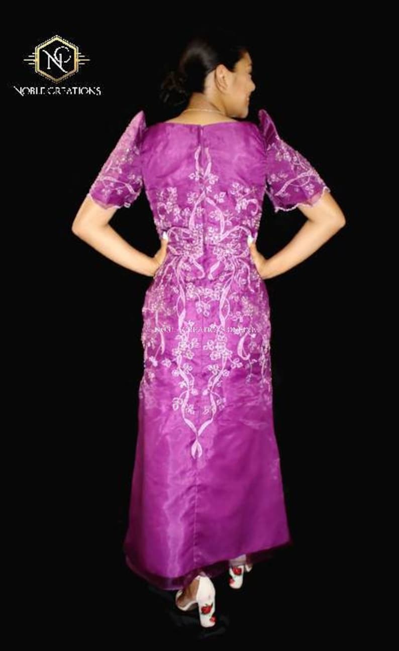 FILIPINIANA DRESS Embroidered and Beaded Mestiza Gown - Magenta - Etsy
