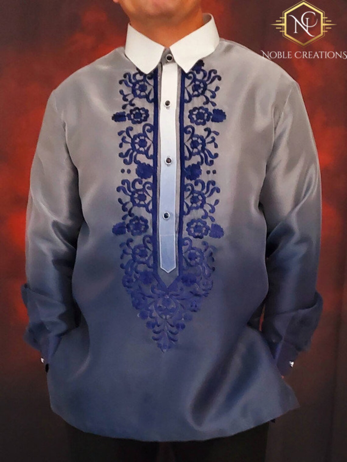 BARONG TAGALOG Navy Blue Embroidered With Inner Lining - Etsy