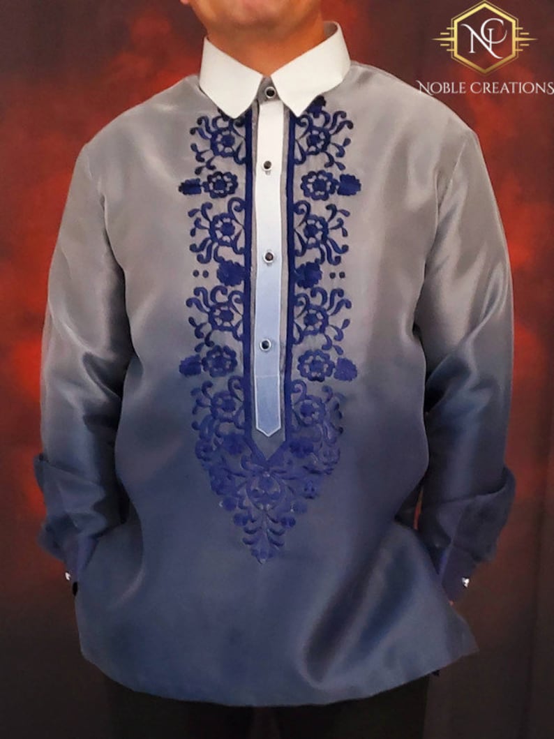 BARONG TAGALOG Navy Blue Embroidered With Inner Lining - Etsy