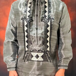 BARONG TAGALOG Gray Embroidered With Inner Lining Filipino National ...