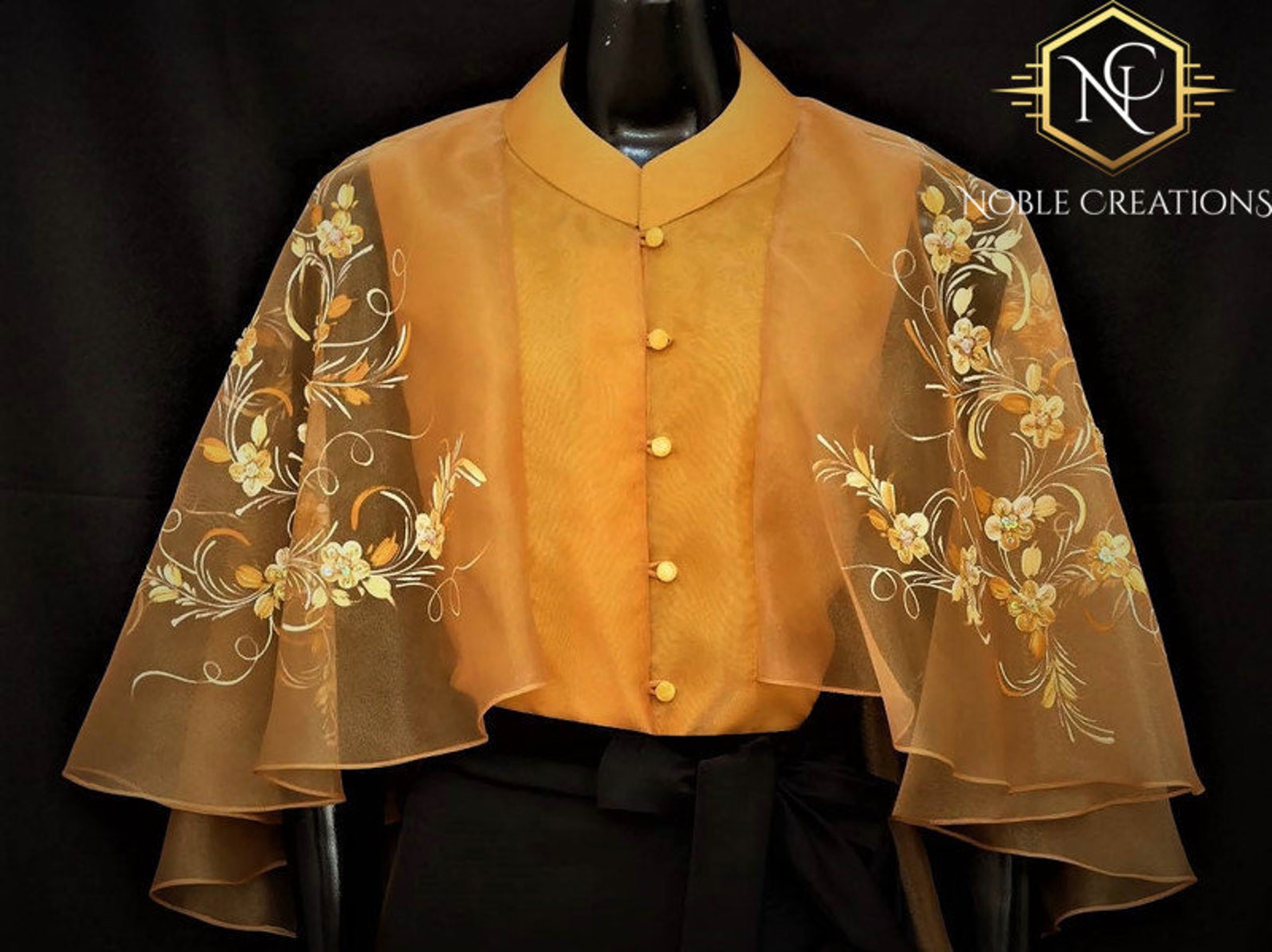 Modern FILIPINIANA Inspired Silk Hand-painted CAPE BLOUSE Philippine ...