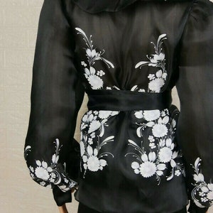 FILIPINIANA Jusi Fabric Hand Painted BISHOP SLEEVE Jacket Barong ...