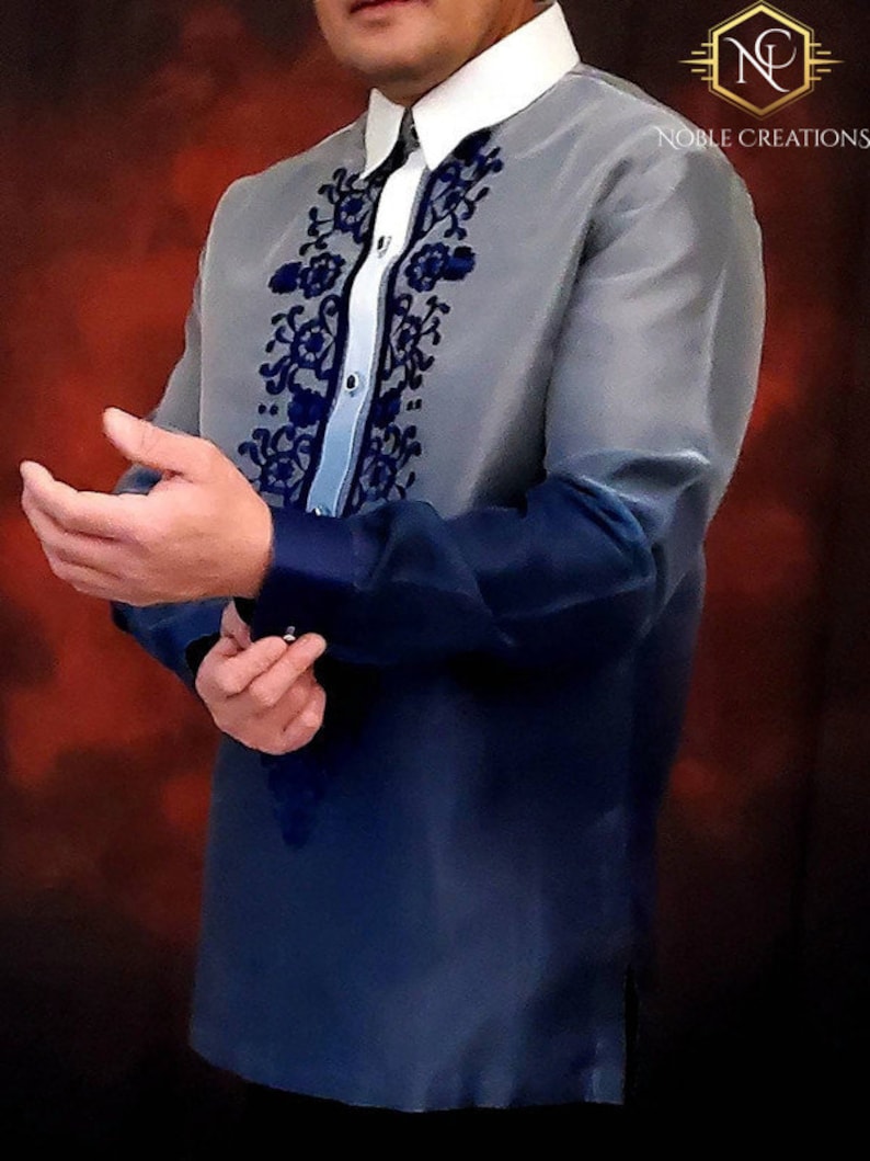 BARONG TAGALOG Navy Blue Embroidered With Inner Lining - Etsy