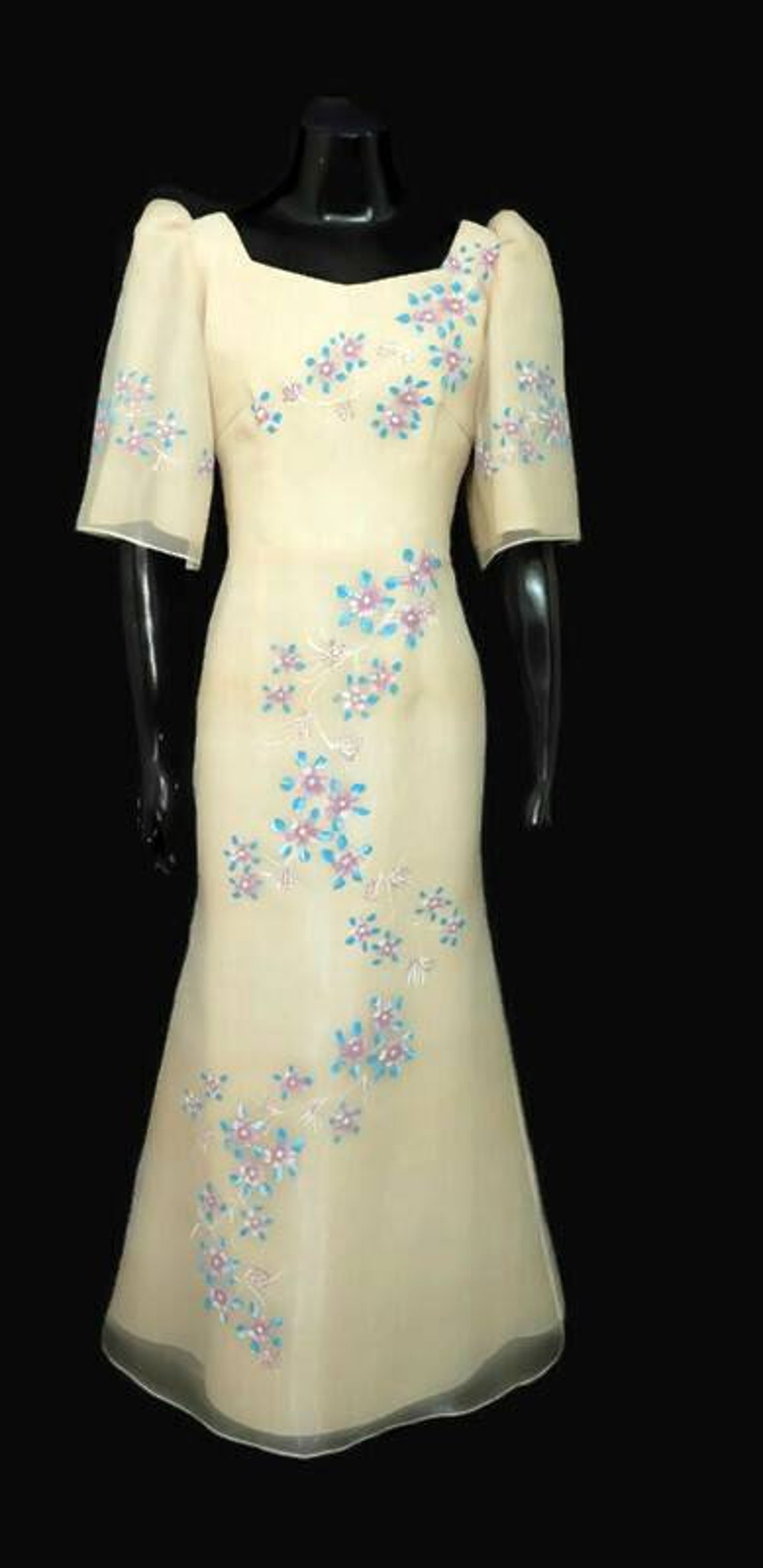 FILIPINIANA Hand-painted BELL SLEEVES Terno Gown Philippine National ...
