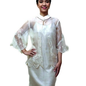 Modern FILIPINIANA Silk EMBROIDERED BLAZER/ Blouse Barong Tagalog ...