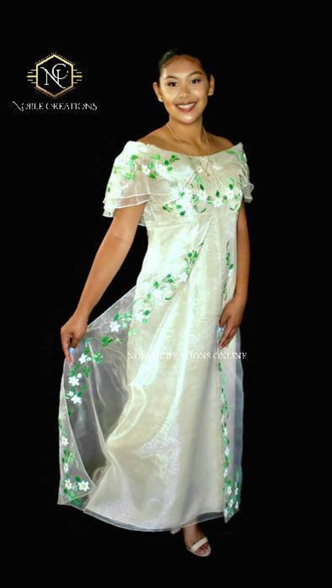 FILIPINIANA DRESS Hand-painted Off-shoulder Gown Philippine National ...