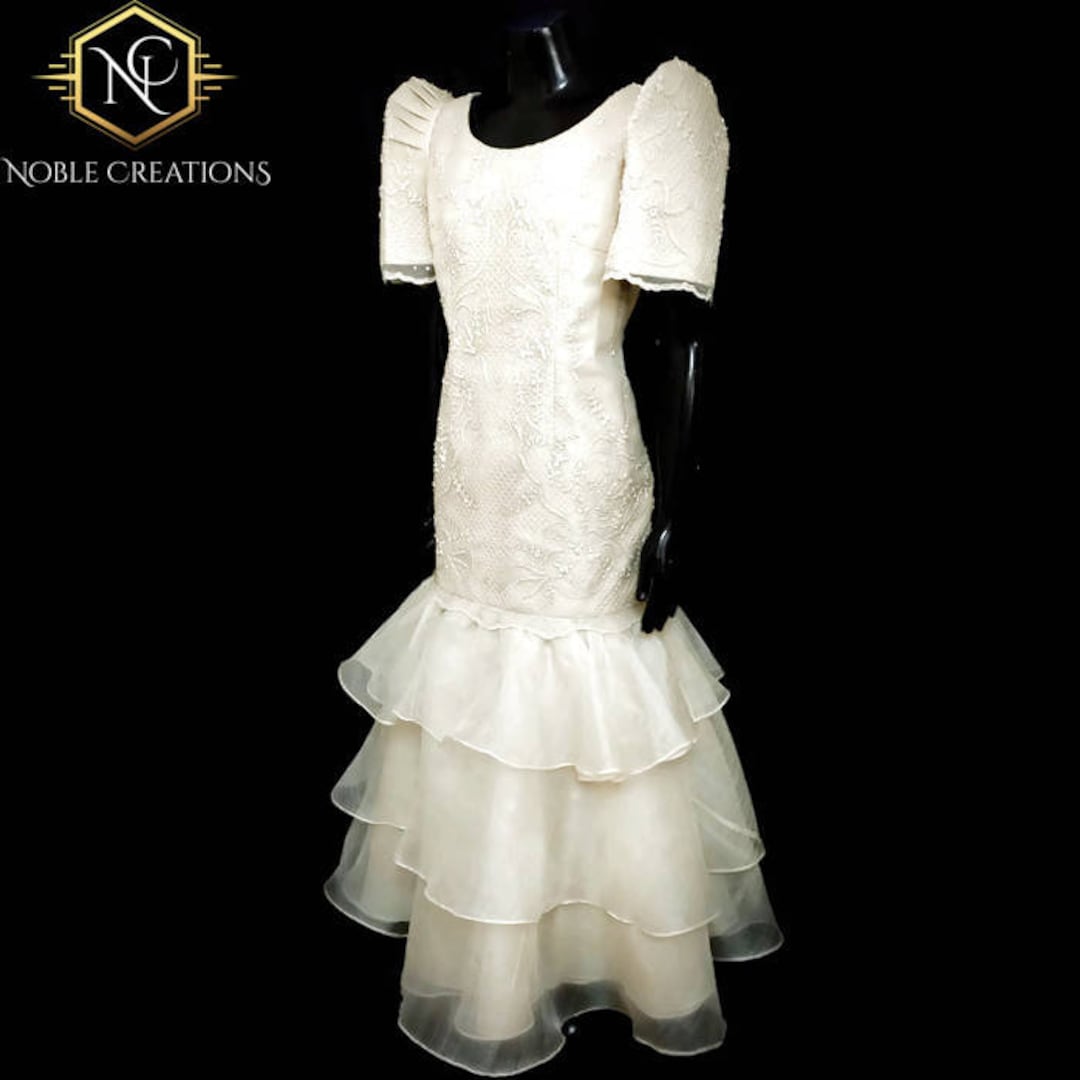 FILIPINIANA DRESS Embroidered and Beaded Mestiza Serpentina PINYA Gown ...