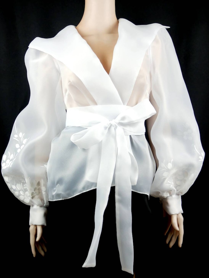 FILIPINIANA Jusi Fabric Hand Painted BISHOP SLEEVE Jacket Barong ...