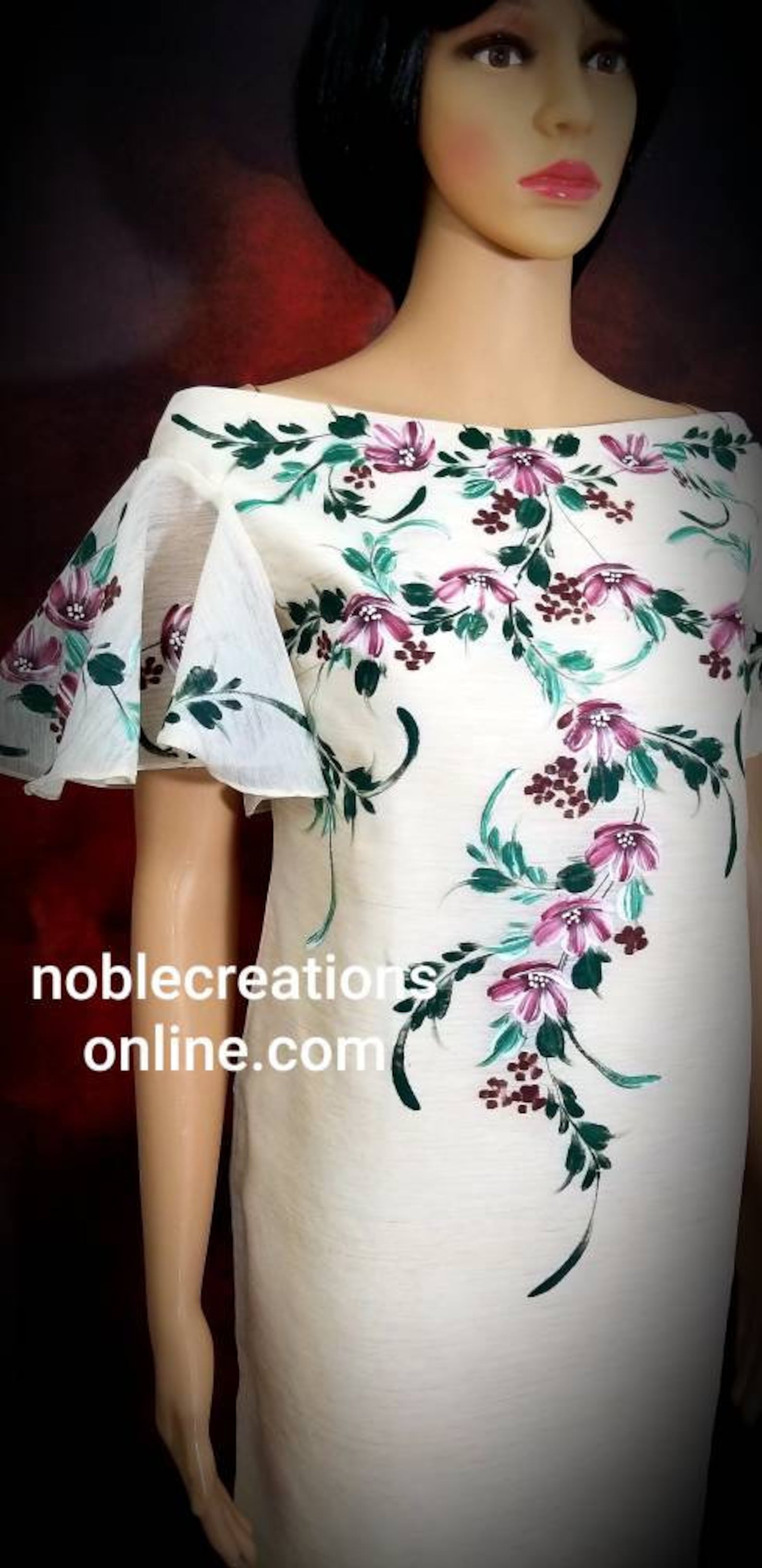 FILIPINIANA Dress Hand Painted Off-shoulder Cocoon Silk BARONG TAGALOG ...