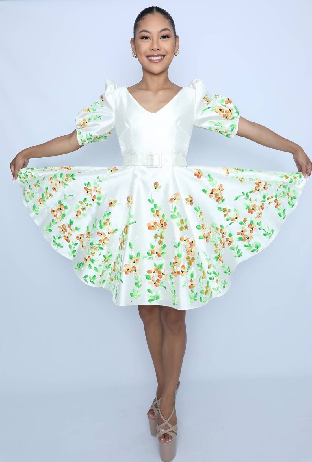 Modern FILIPINIANA Dress Hand-painted Gazar Fabric BARONG TAGALOG ...