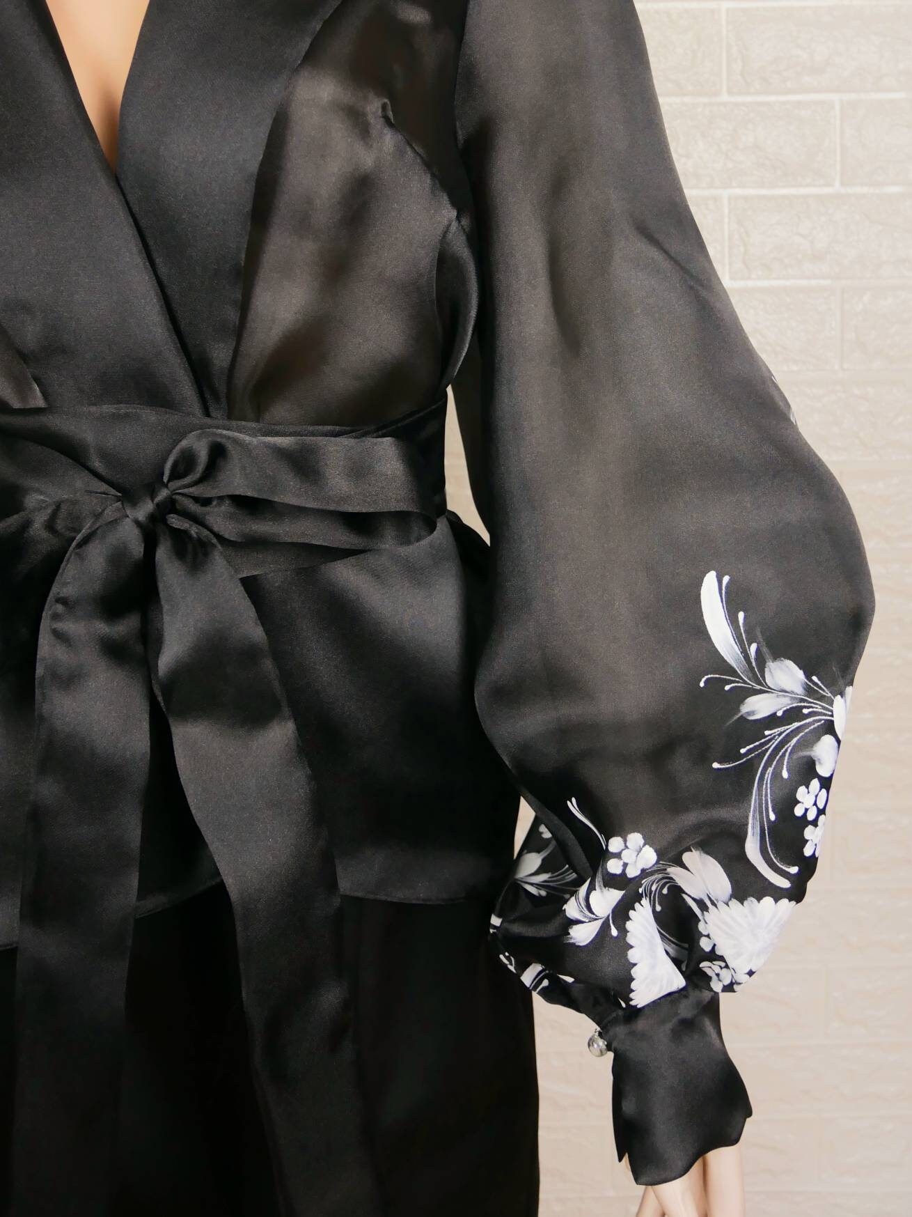 FILIPINIANA Jusi Fabric Hand Painted BISHOP SLEEVE Jacket Barong ...