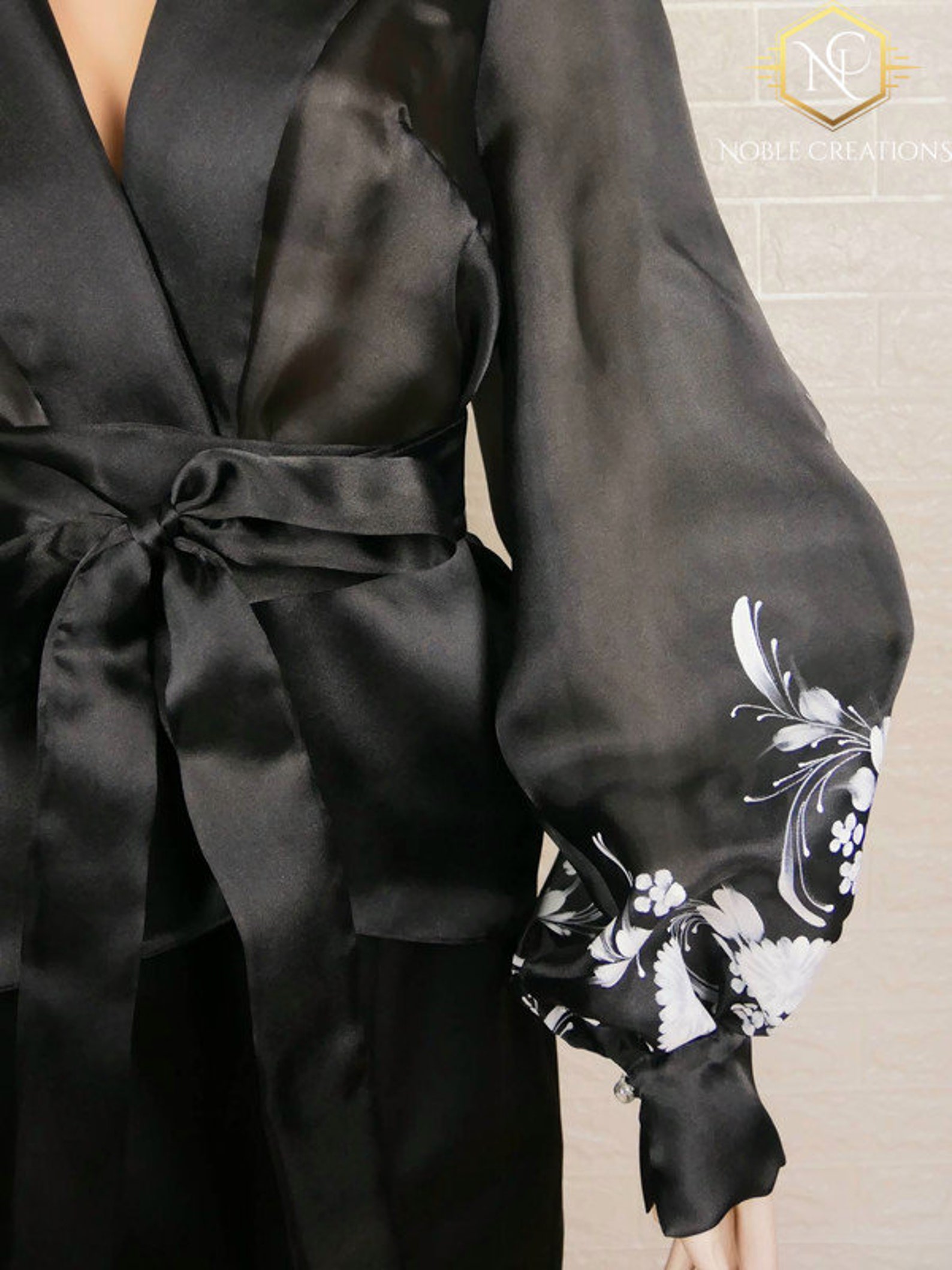 FILIPINIANA Jusi Fabric Hand Painted BISHOP SLEEVE Jacket Barong ...