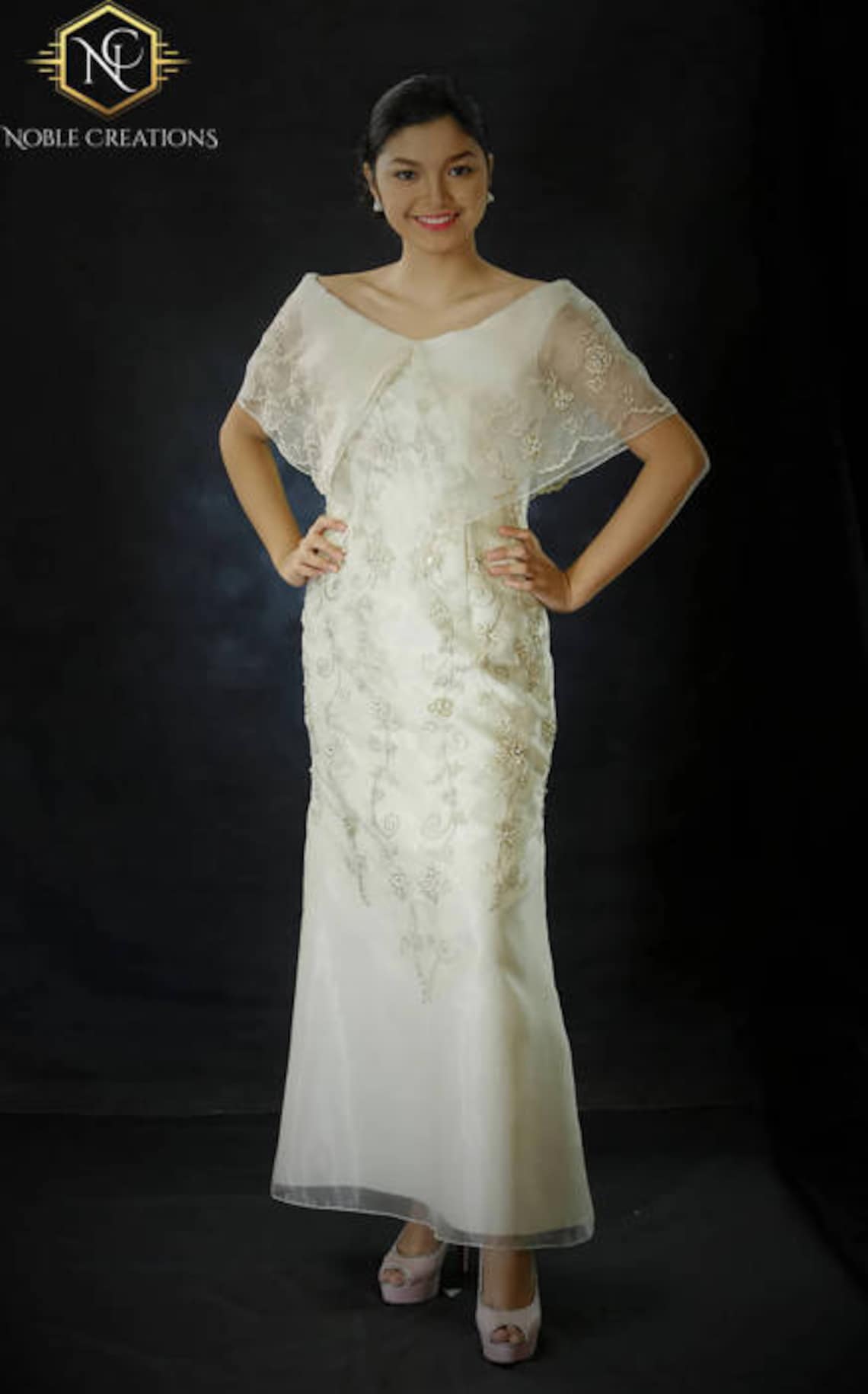 FILIPINIANA DRESS Embroidered Off-shoulder Gown Philippine National ...