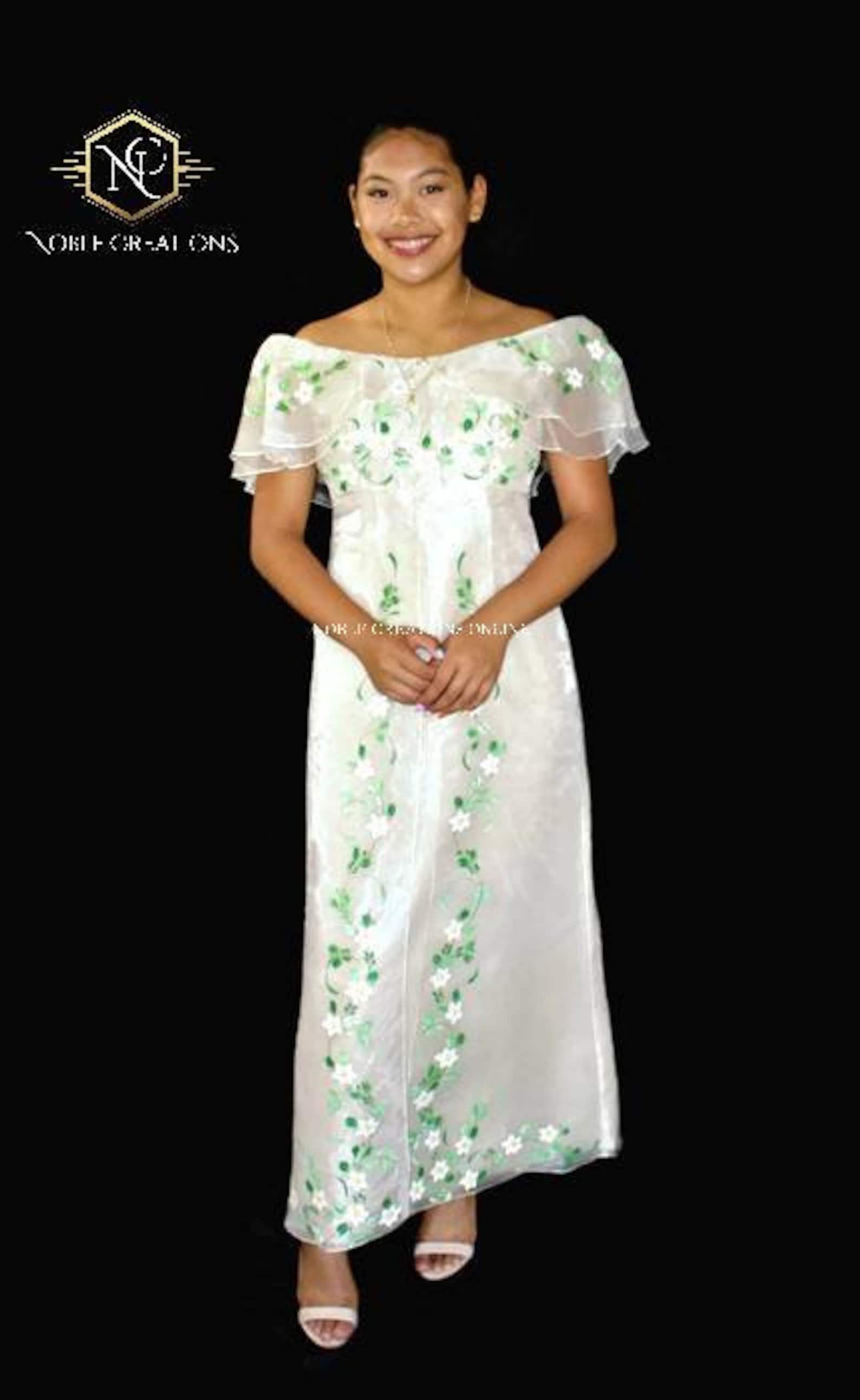 FILIPINIANA DRESS Hand-painted Off-shoulder Gown Philippine National ...