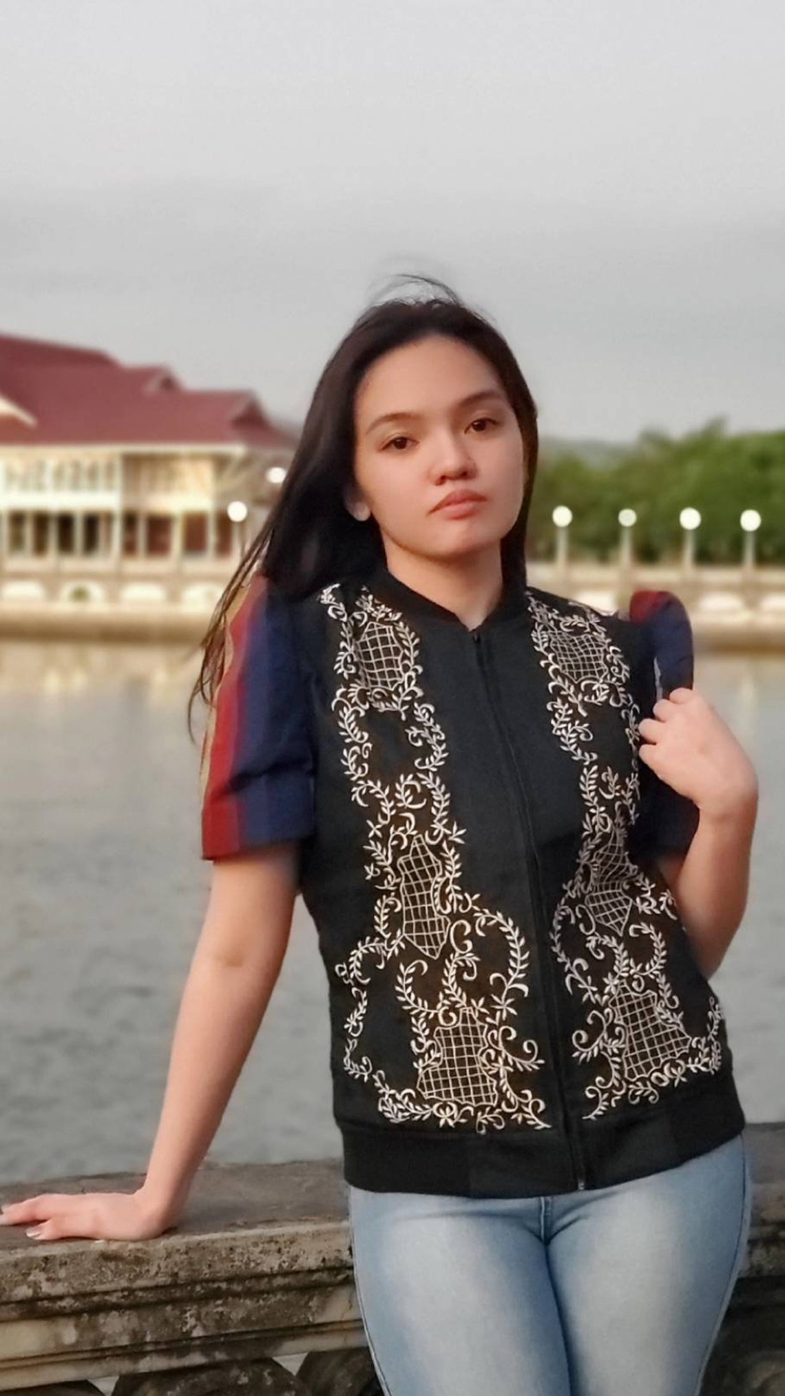 FILIPINIANA ITNEG FABRIC Mestiza Sleeve Denim Bomber Jacket - Etsy