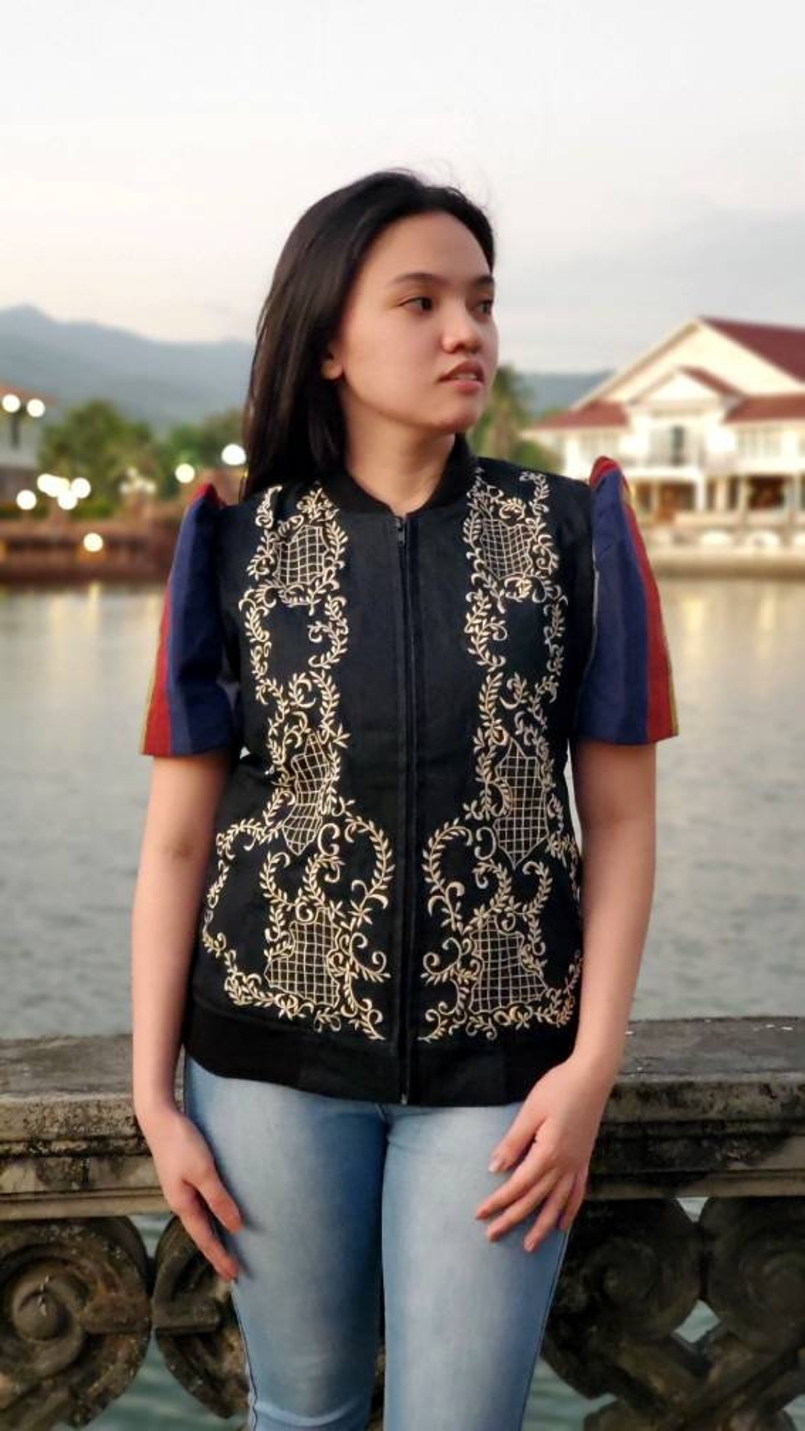 FILIPINIANA ITNEG FABRIC Mestiza Sleeve Denim Bomber Jacket - Etsy