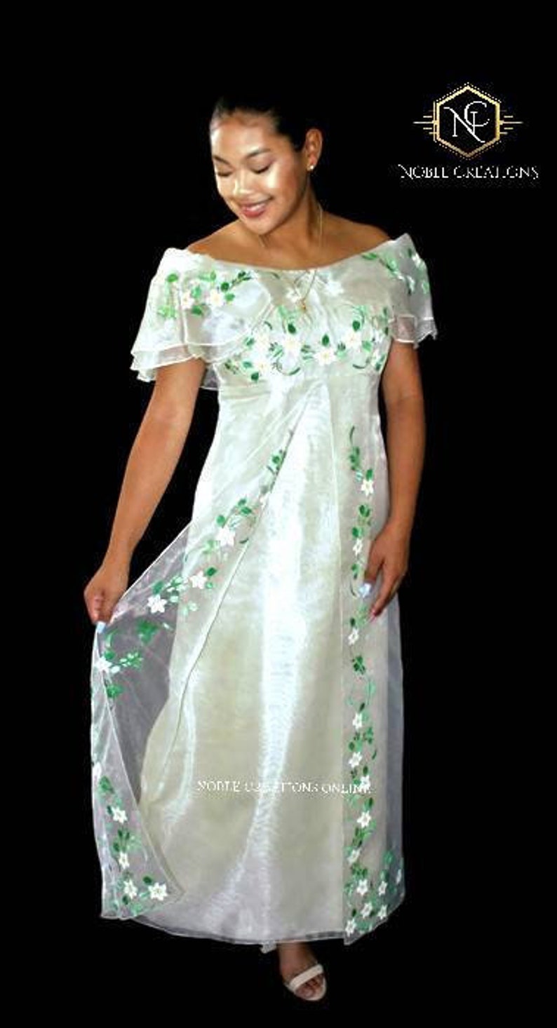 FILIPINIANA DRESS Hand-painted Off-shoulder Gown Philippine National ...