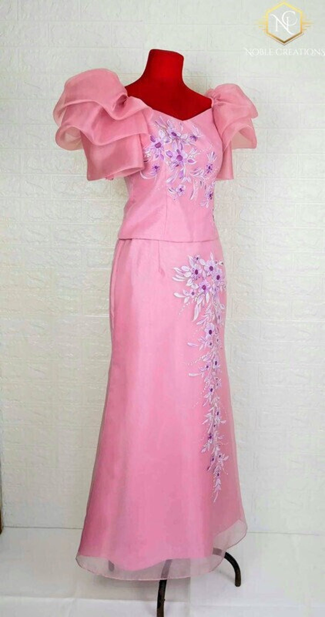 FILIPINIANA DRESS "misty" Handpainted Mestiza Gown Philippine National ...