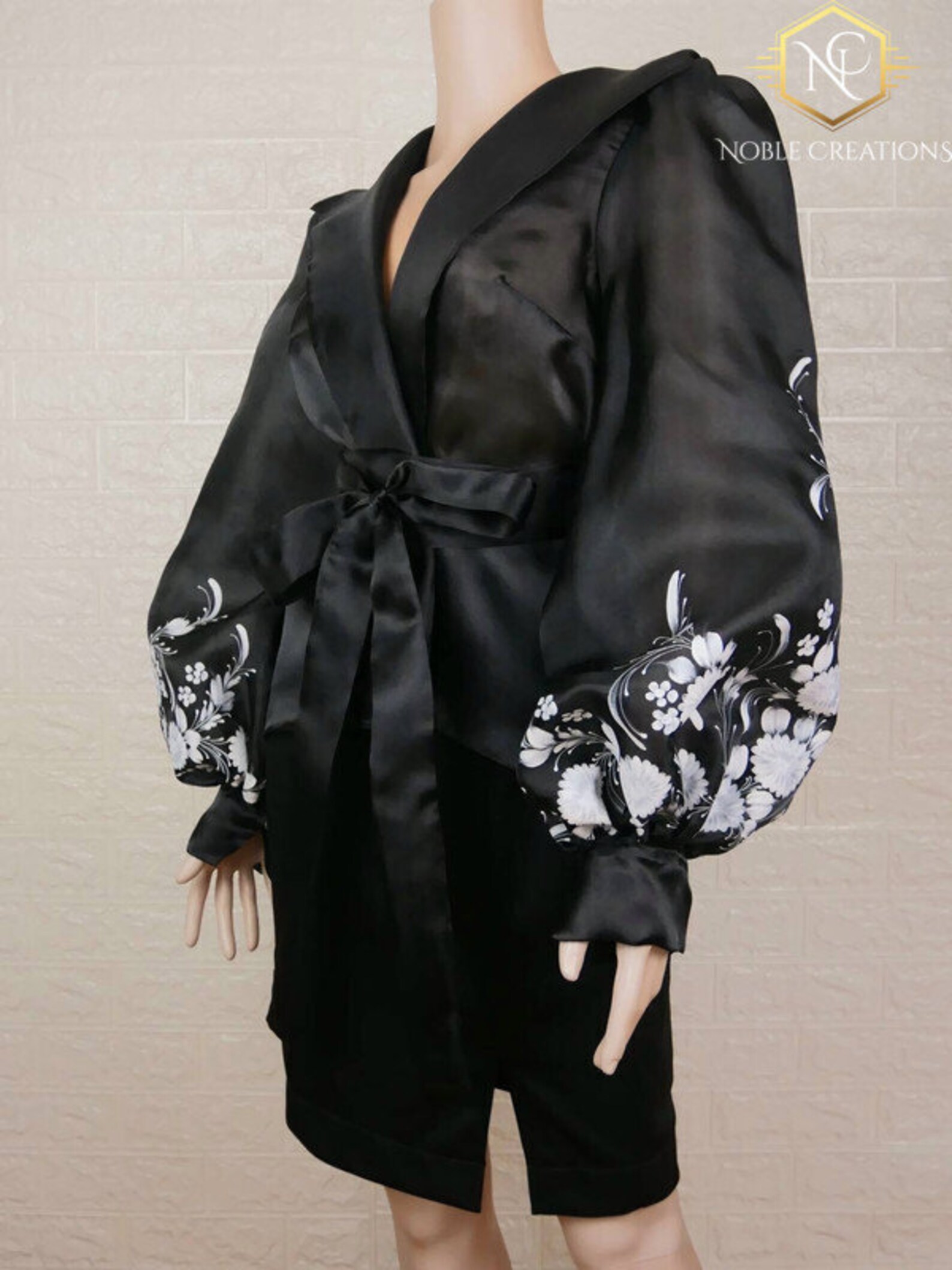 FILIPINIANA Jusi Fabric Hand Painted BISHOP SLEEVE Jacket Barong ...