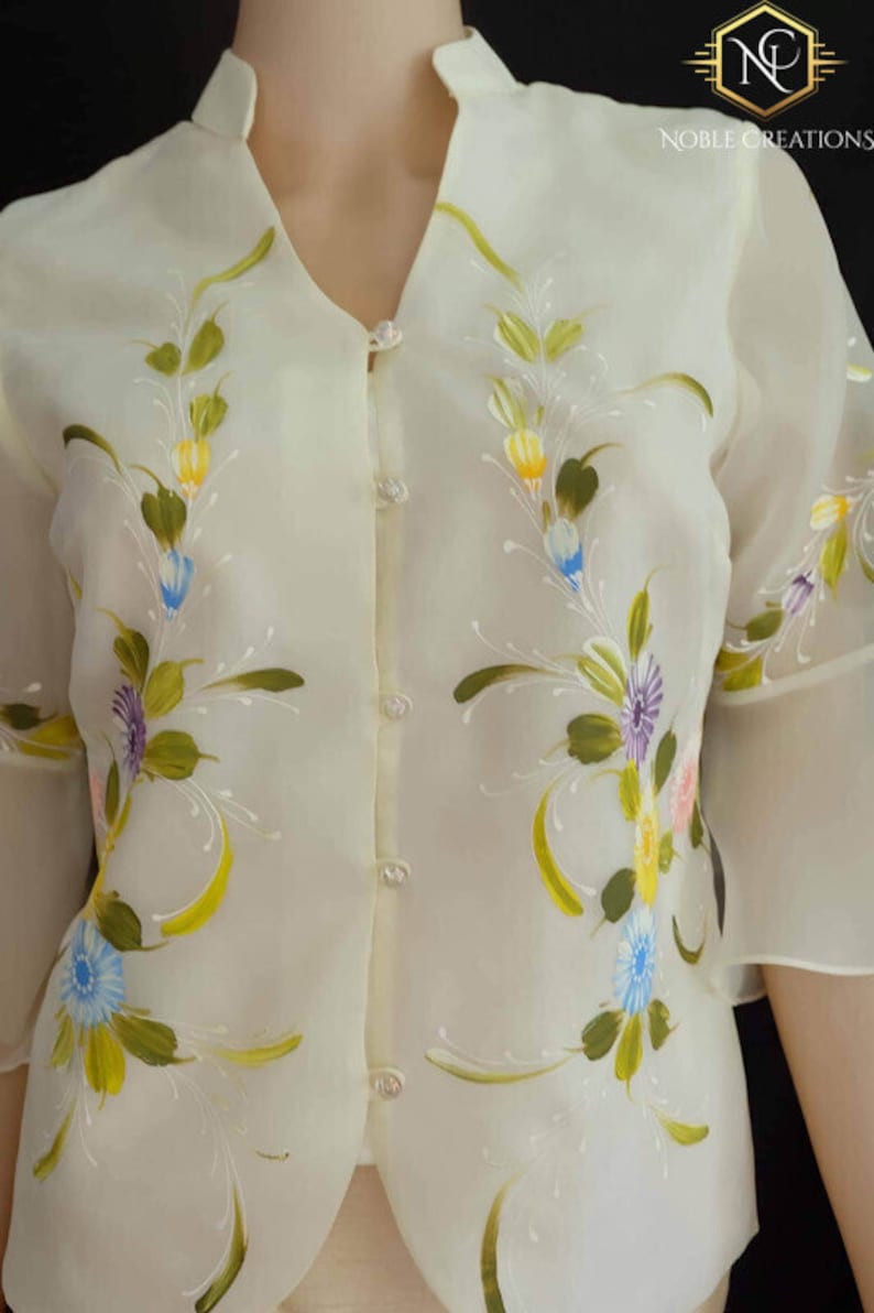 Modern FILIPINIANA HANDPAINTED BLOUSE in Flair Sleeves - Barong Tagalog ...
