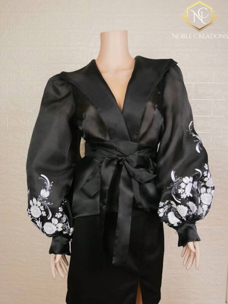 FILIPINIANA Jusi Fabric Hand Painted BISHOP SLEEVE Jacket - Etsy