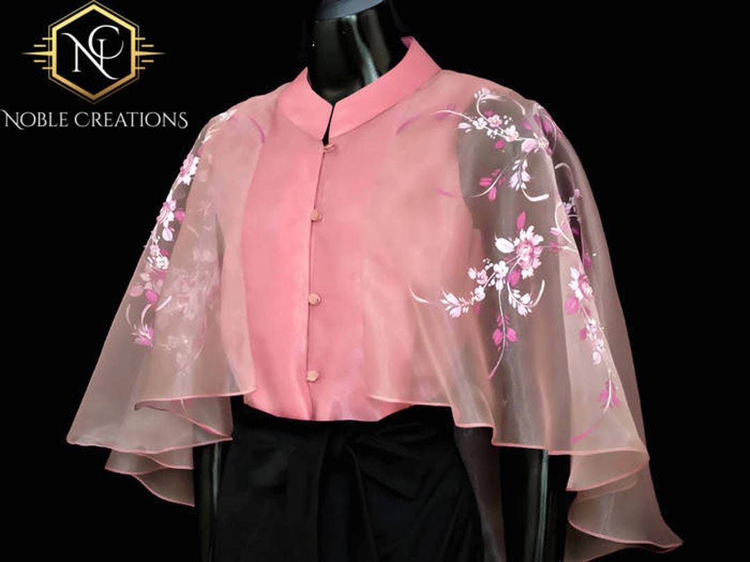 Modern FILIPINIANA Inspired Silk Hand-painted CAPE BLOUSE Philippine ...