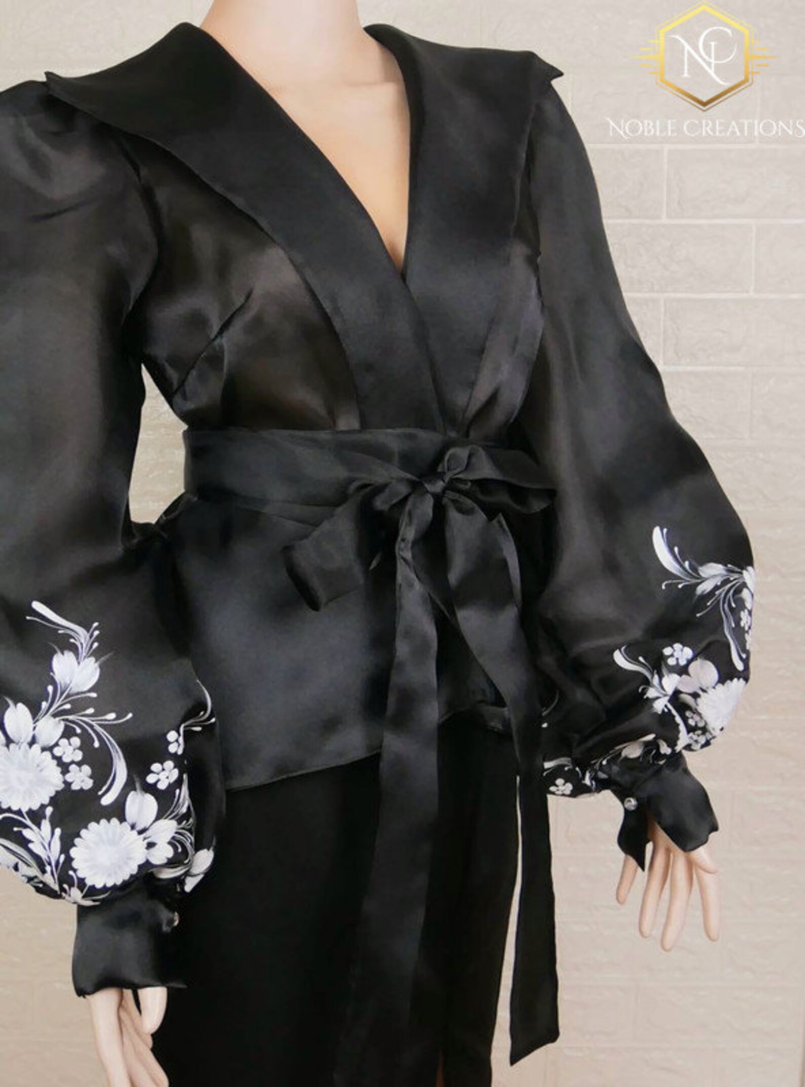 FILIPINIANA Jusi Fabric Hand Painted BISHOP SLEEVE Jacket Barong ...