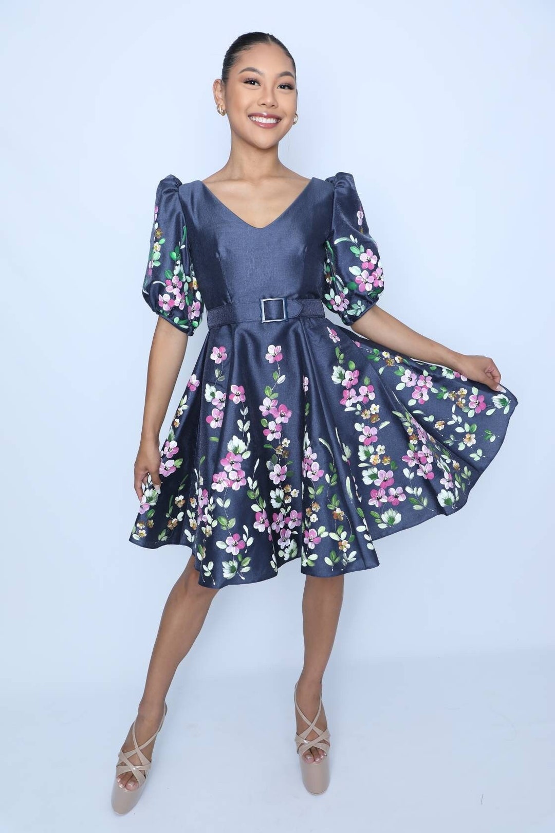 Modern FILIPINIANA Dress Hand-painted Gazar Fabric BARONG TAGALOG ...