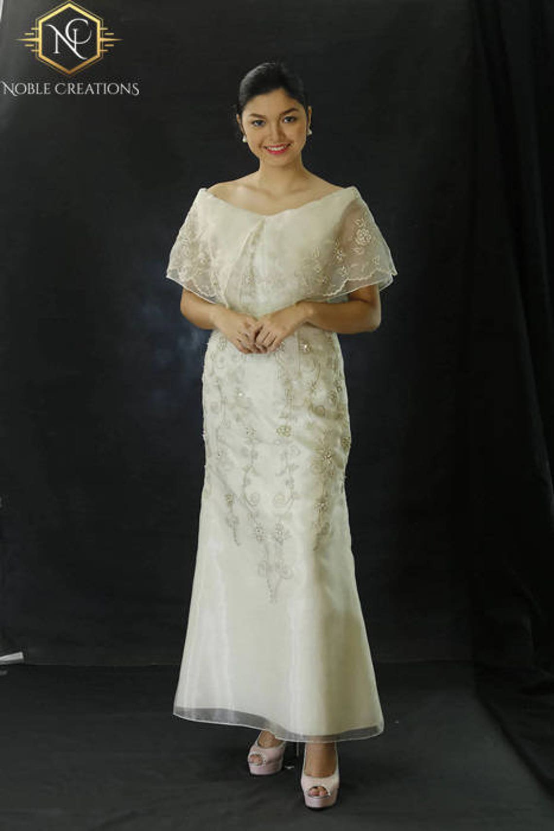 FILIPINIANA DRESS Embroidered Off-shoulder Gown Philippine National ...