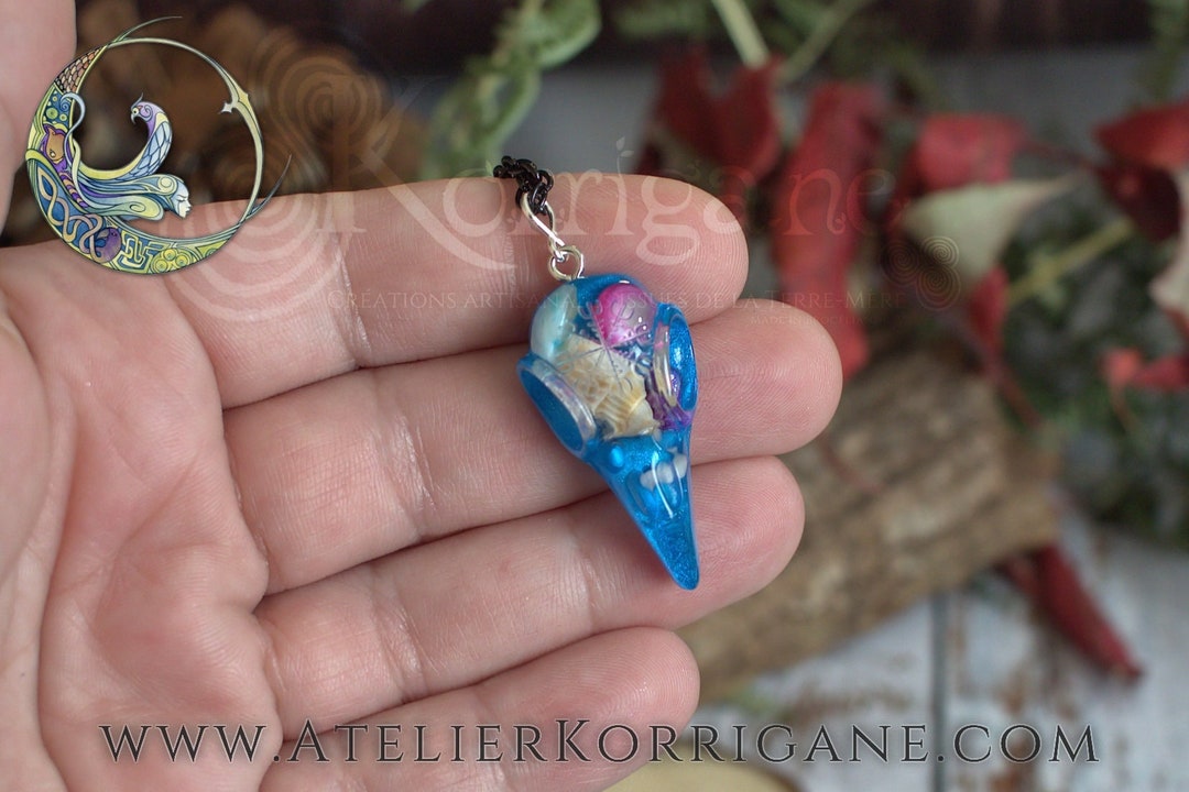 Viking Raven Totem Pendant Shell and Blue Petals - Etsy