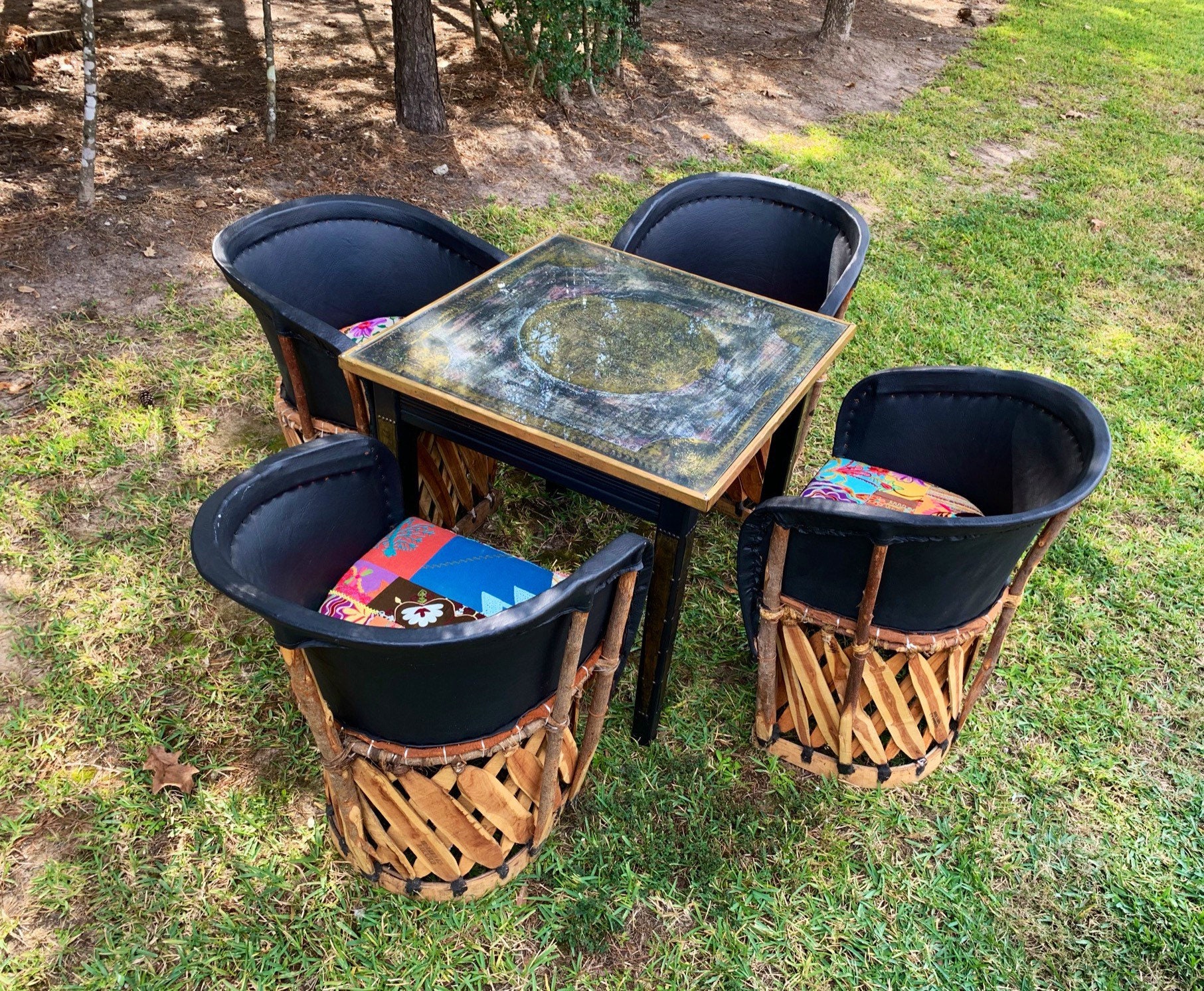 Vintage Dining Set Equipales Exlectic Morocco - Etsy
