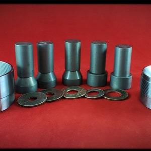 BIG Self Centering Coin Ring Punch Set, No Spacers Sizes 1/4", 3/8", 1/ ...