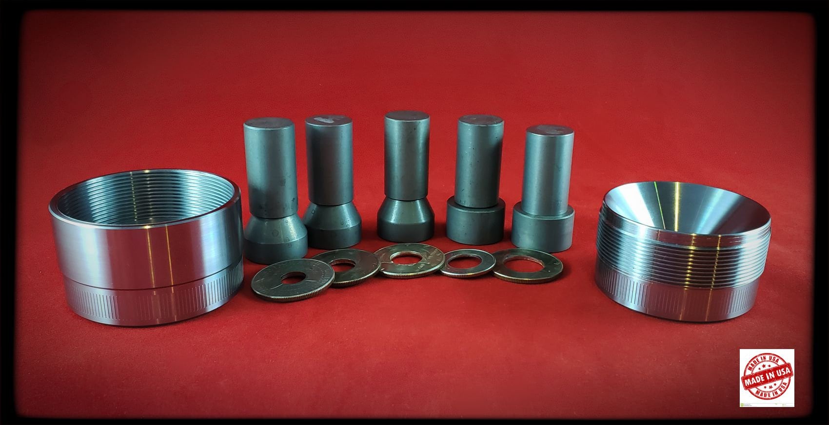 BIG Self Centering Coin Ring Punch Set, No Spacers Sizes 1/4", 3/8", 1/ ...