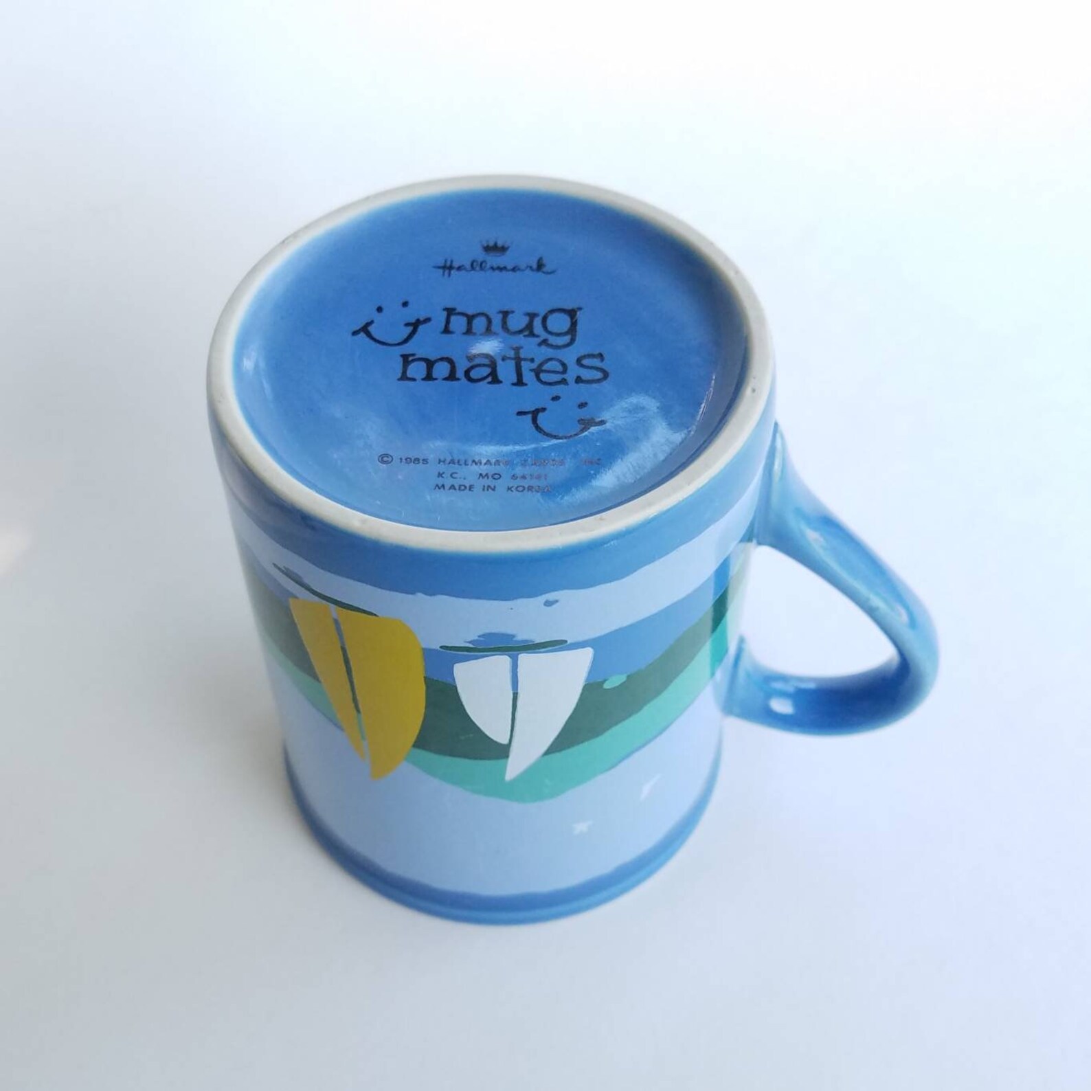 Vintage 1985 Hallmark Mug Mates Blue Mug With Sailboats - Etsy