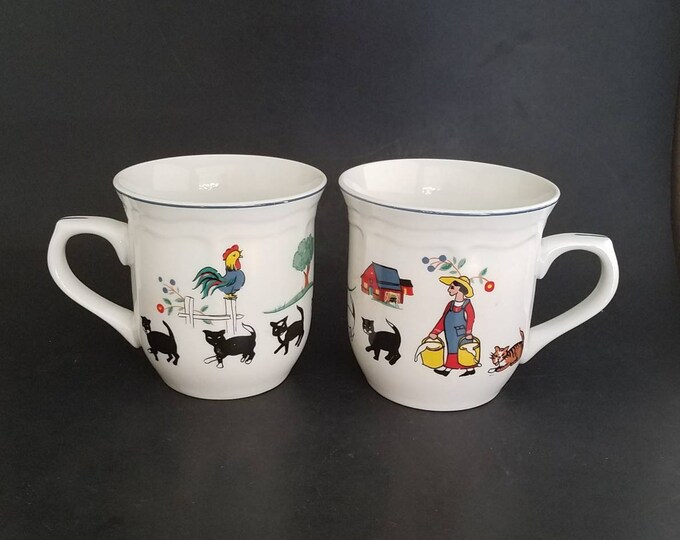 Vintage Oneida "farm Friends" Genuine Stoneware Mugs - Set of Two (2 ...