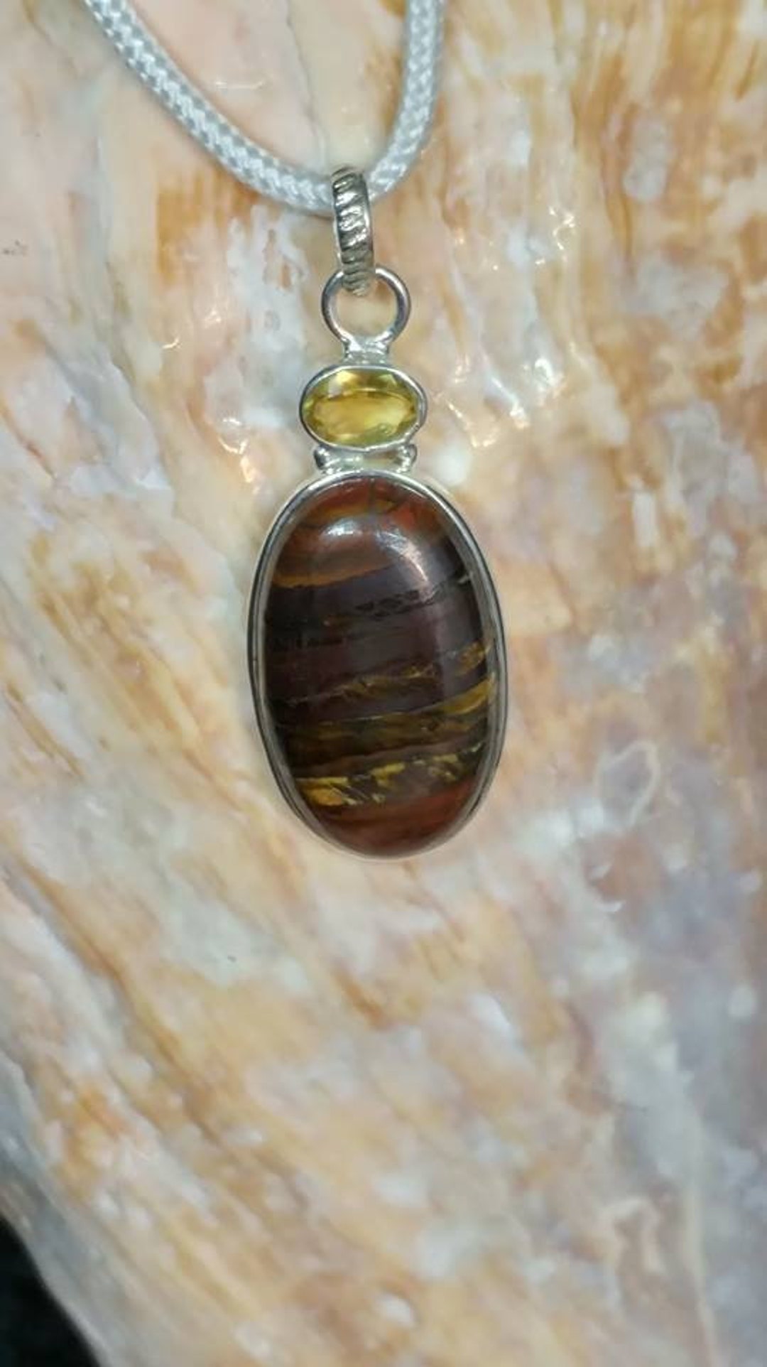 High Vibrational Tiger Iron Jasper & Citrine 925 Silver Pendant - Etsy